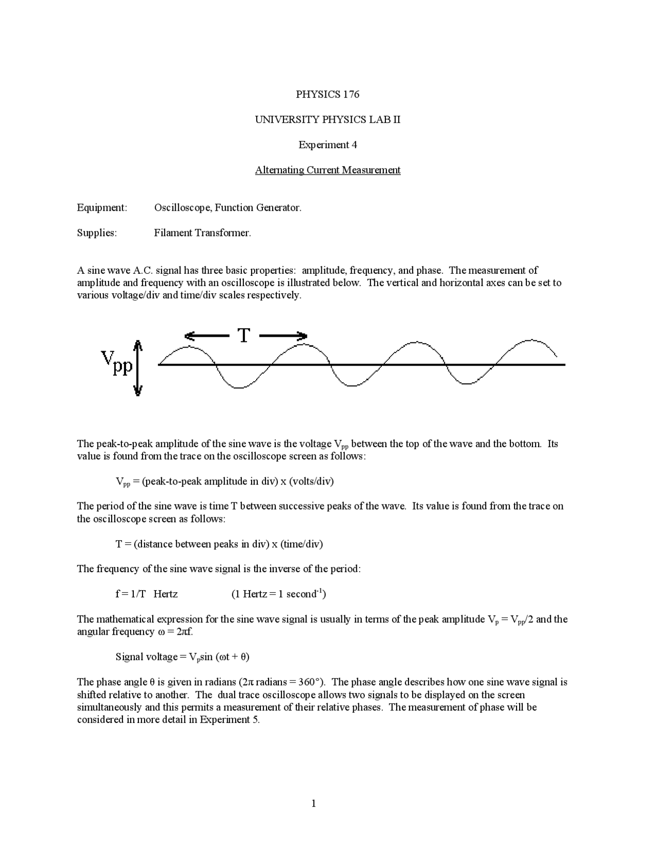 Alternating Current Measurement - University Physics Lab II | PHY 176 ...