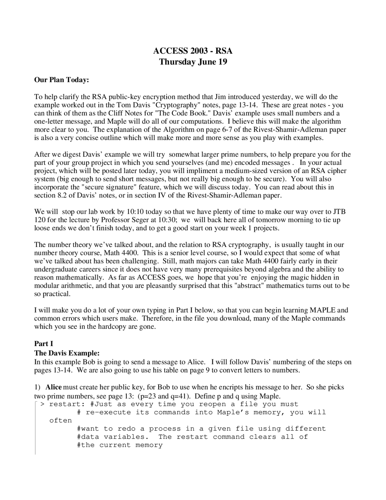 Cryptography Introduction To Number Theory Notes Math 4400 Docsity