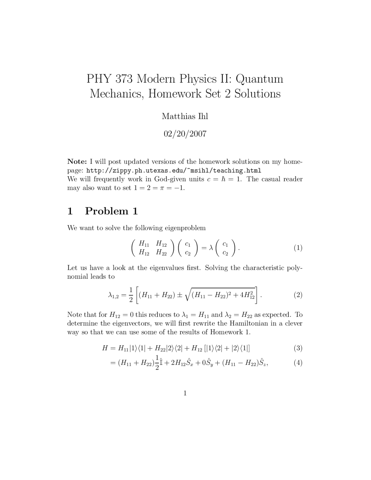 4 Solved Problems on the Quantum Mechanics - Homework 1 | PHY 373 - Docsity