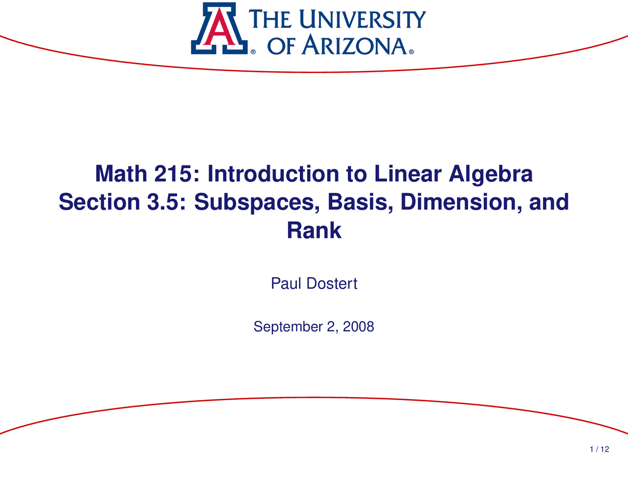 Subspaces Basis Dimension And Rank Lecture Notes Math 215 Docsity