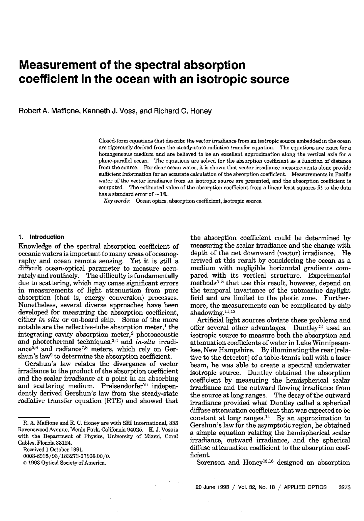 Measurement of Spectral Absorption Coefficient in the Ocean - Notes ...