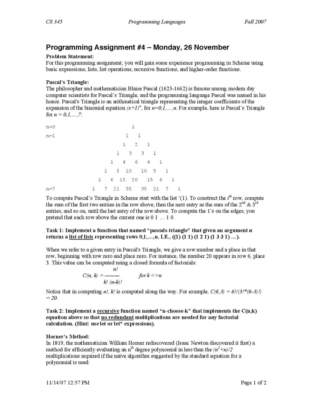 Assignment #4 - Programming Languages | C S 345 - Docsity