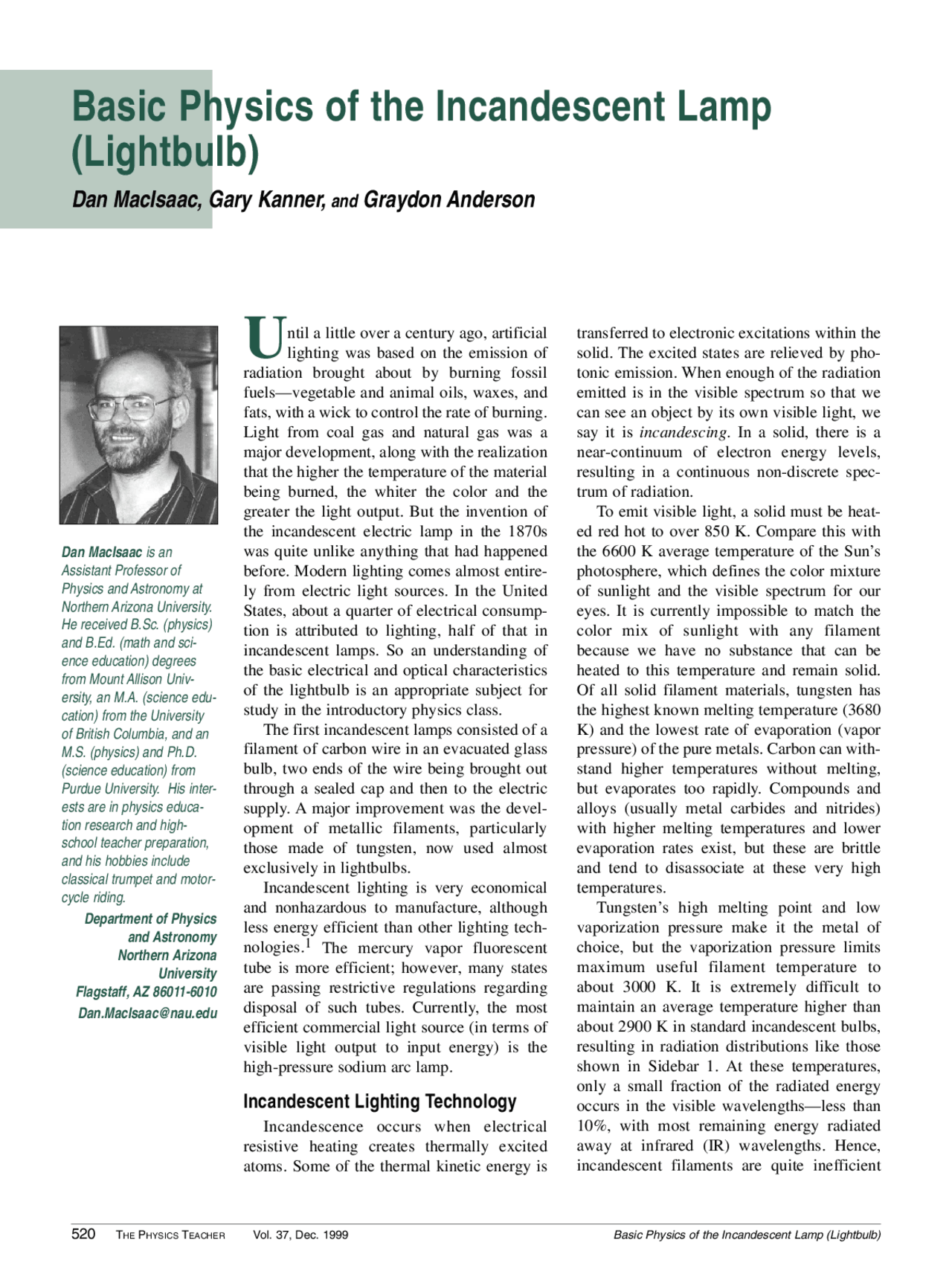 Basic Physics of the Incandescent Lamp Light Bulb | PHYS 20 - Docsity