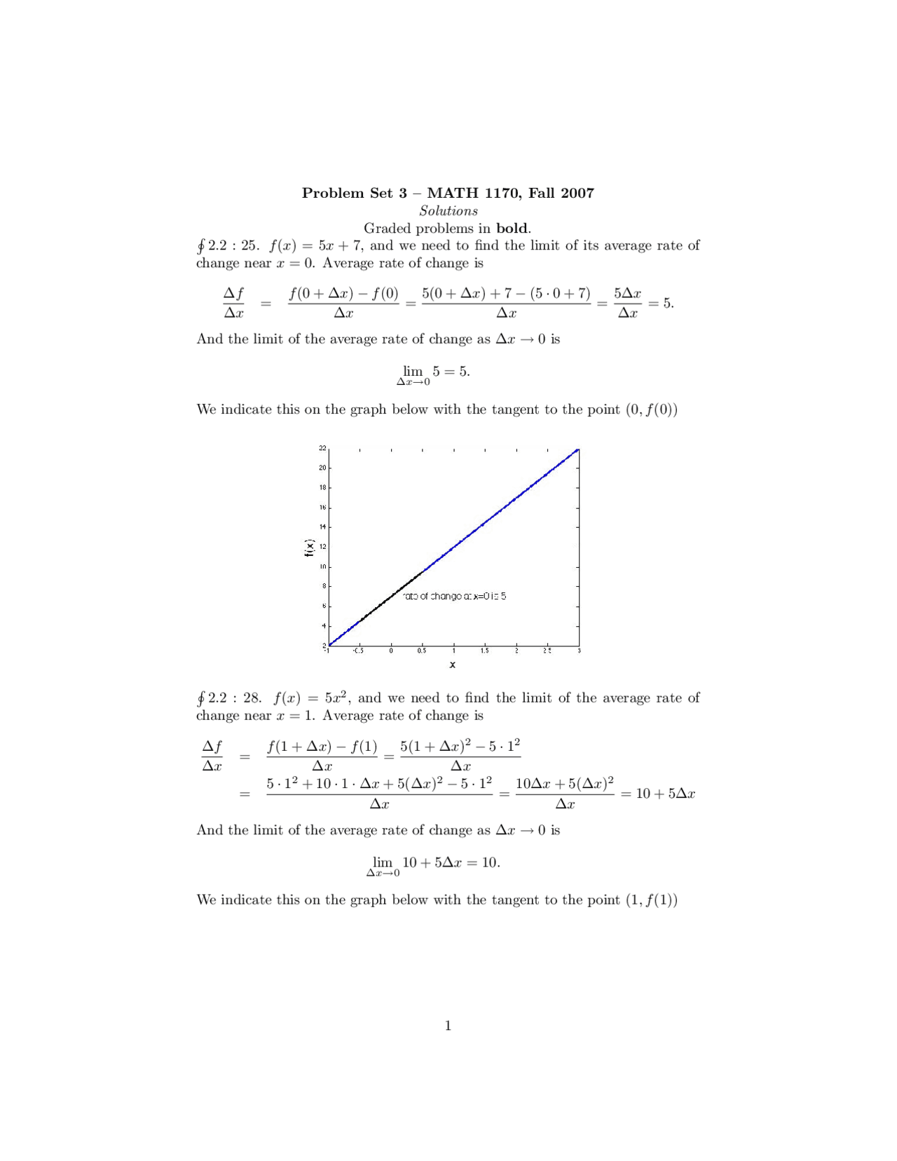 Homework 3 Solutions Calculus For Biologists I Math 1170 Docsity