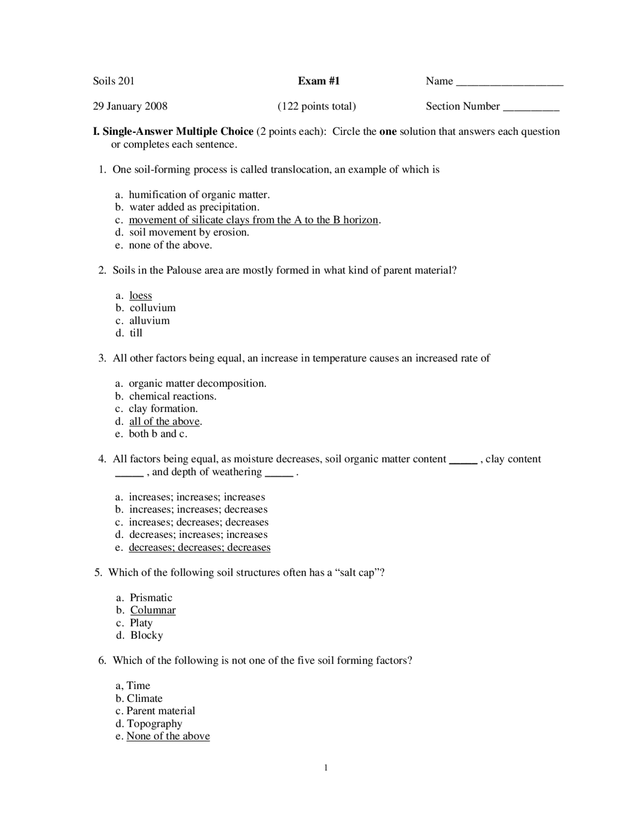Exam 1 with Solution for Soil as a Living System | SoilS 201 - Docsity