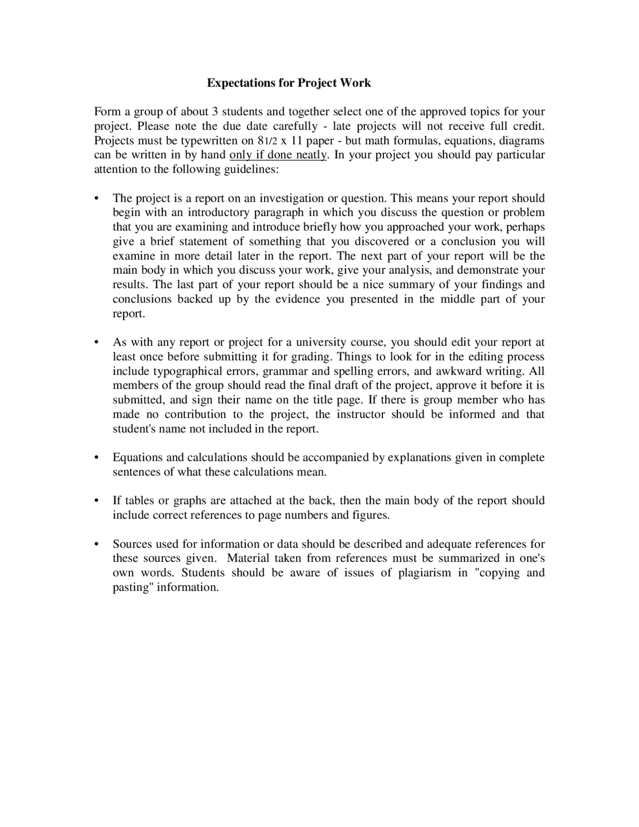 Expectations for Project Work - Quantitative Reasoning | MATH 1030 ...