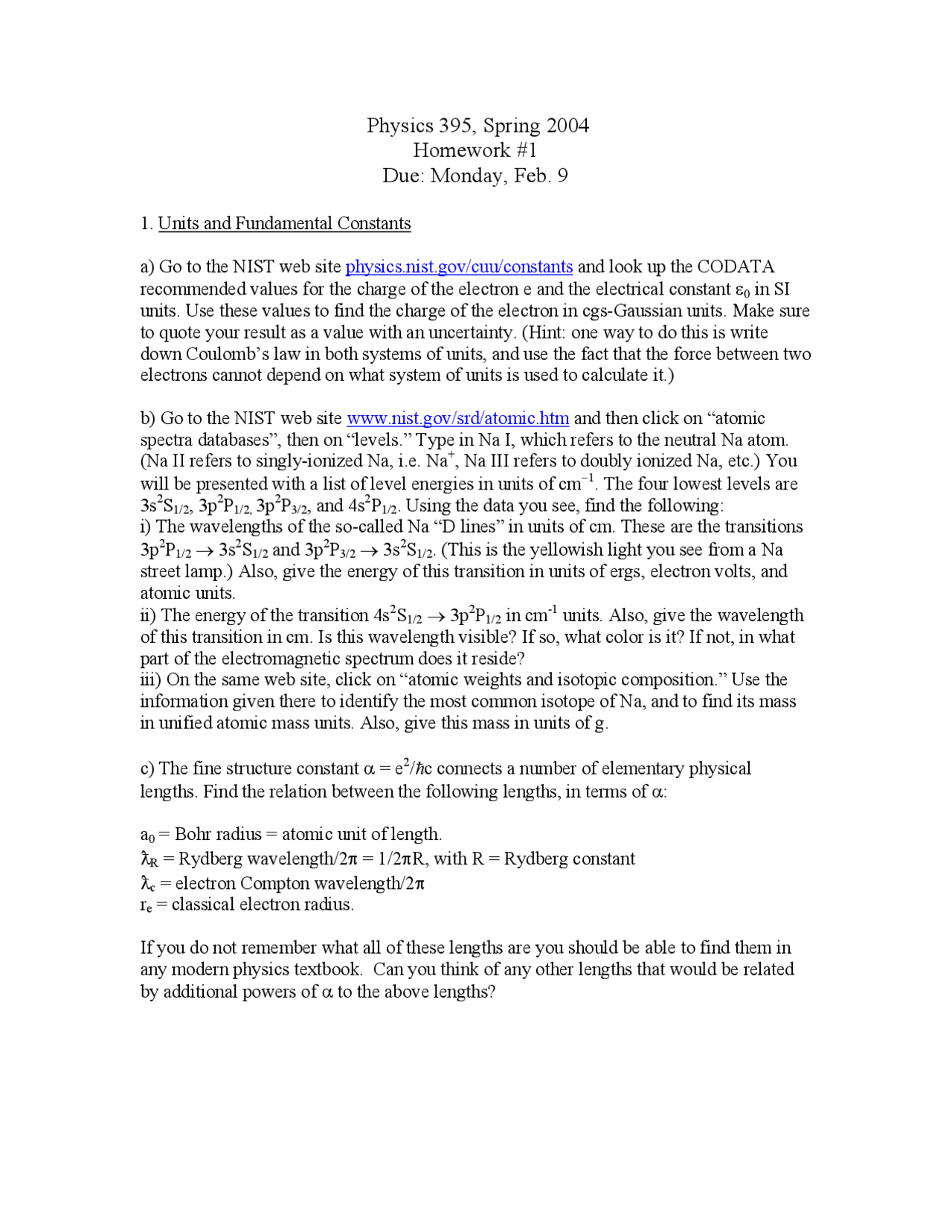 3 Problems On The Laser Physics Assignment 1 Phy 395m Docsity