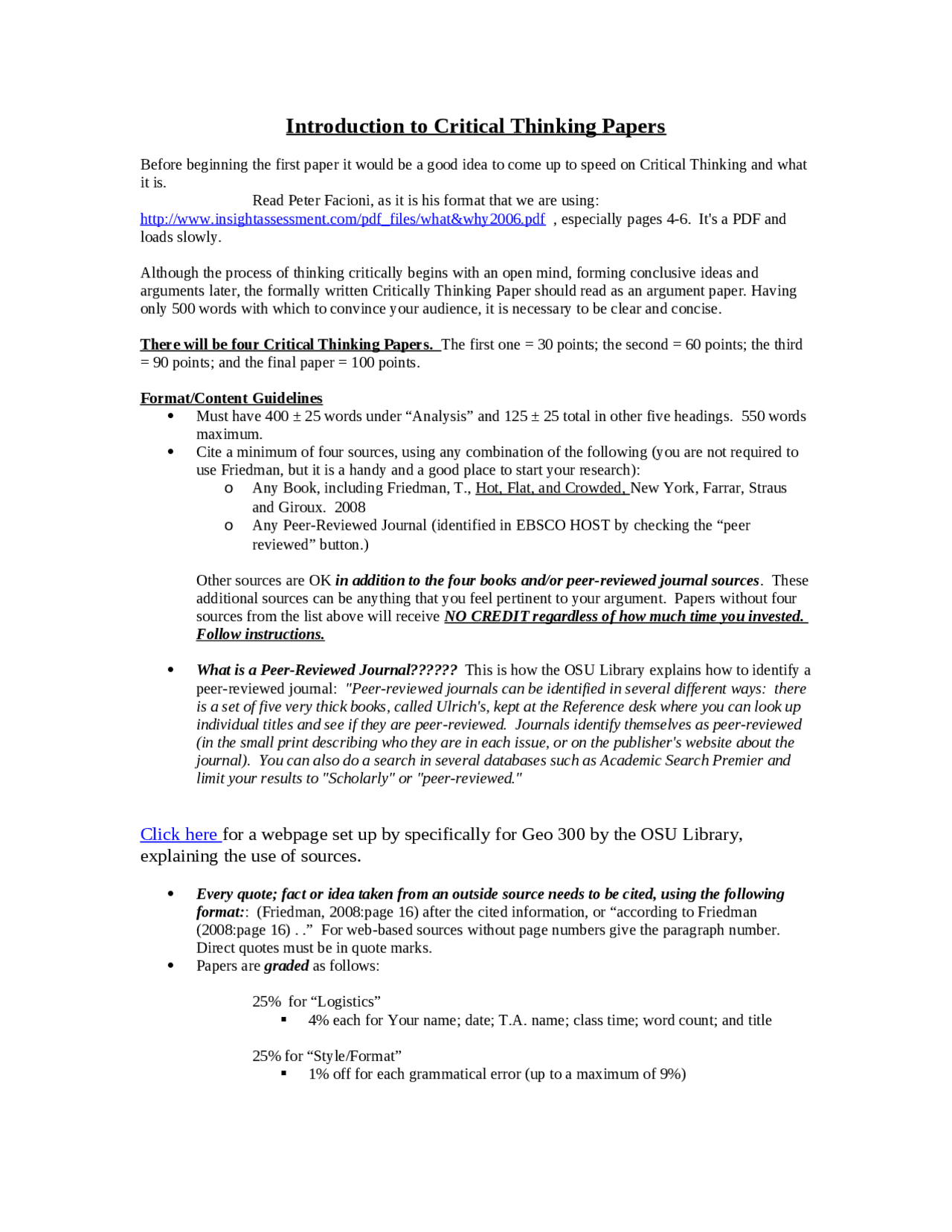 Critical Thinking Paper Guidelines: Format, Content, and Evaluation ...