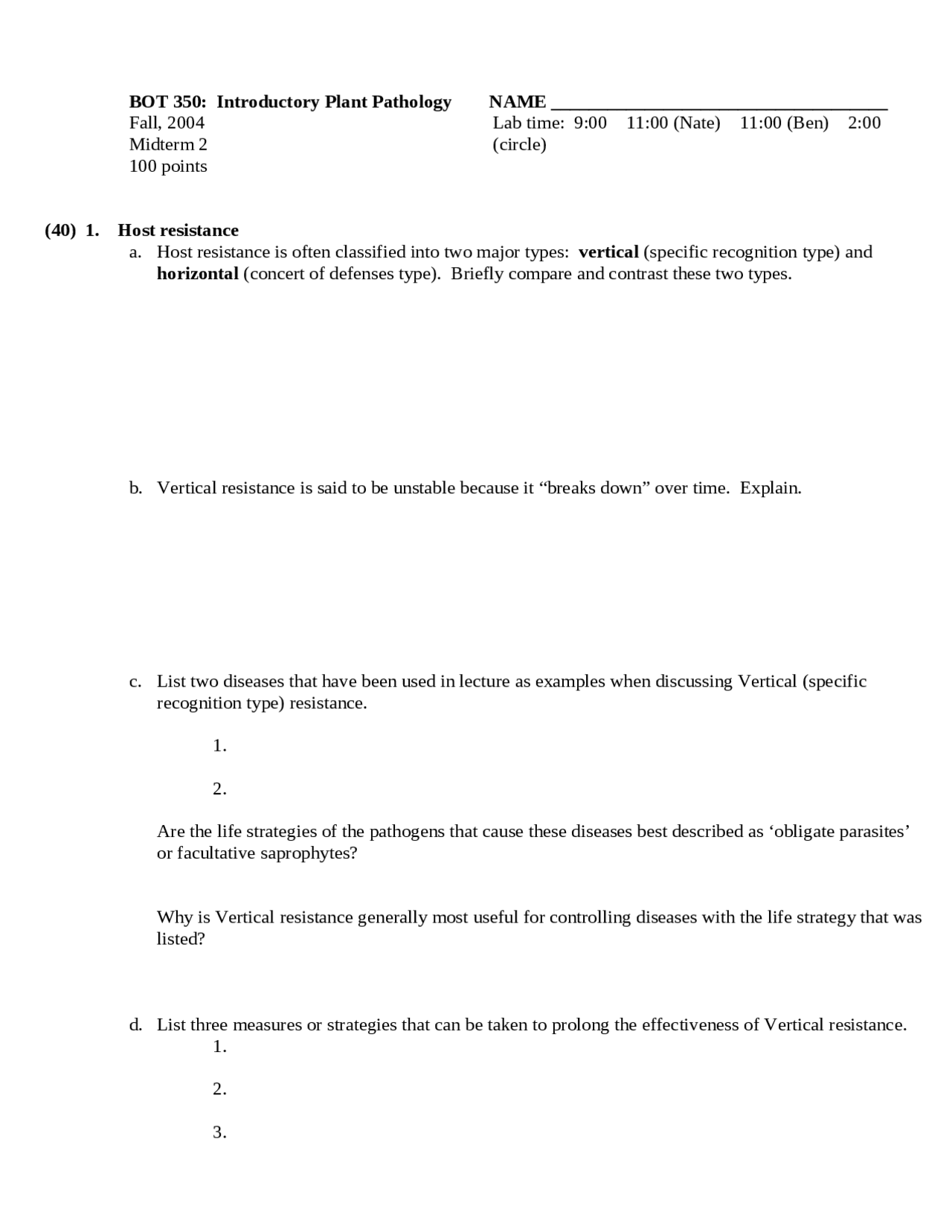 Questions For Exam 2 Introductory Plant Pathology Bot 350 Docsity