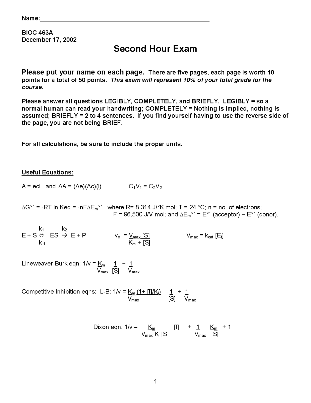 9 Questions In Second Hour Exam Biochemical Laboratory Techniques