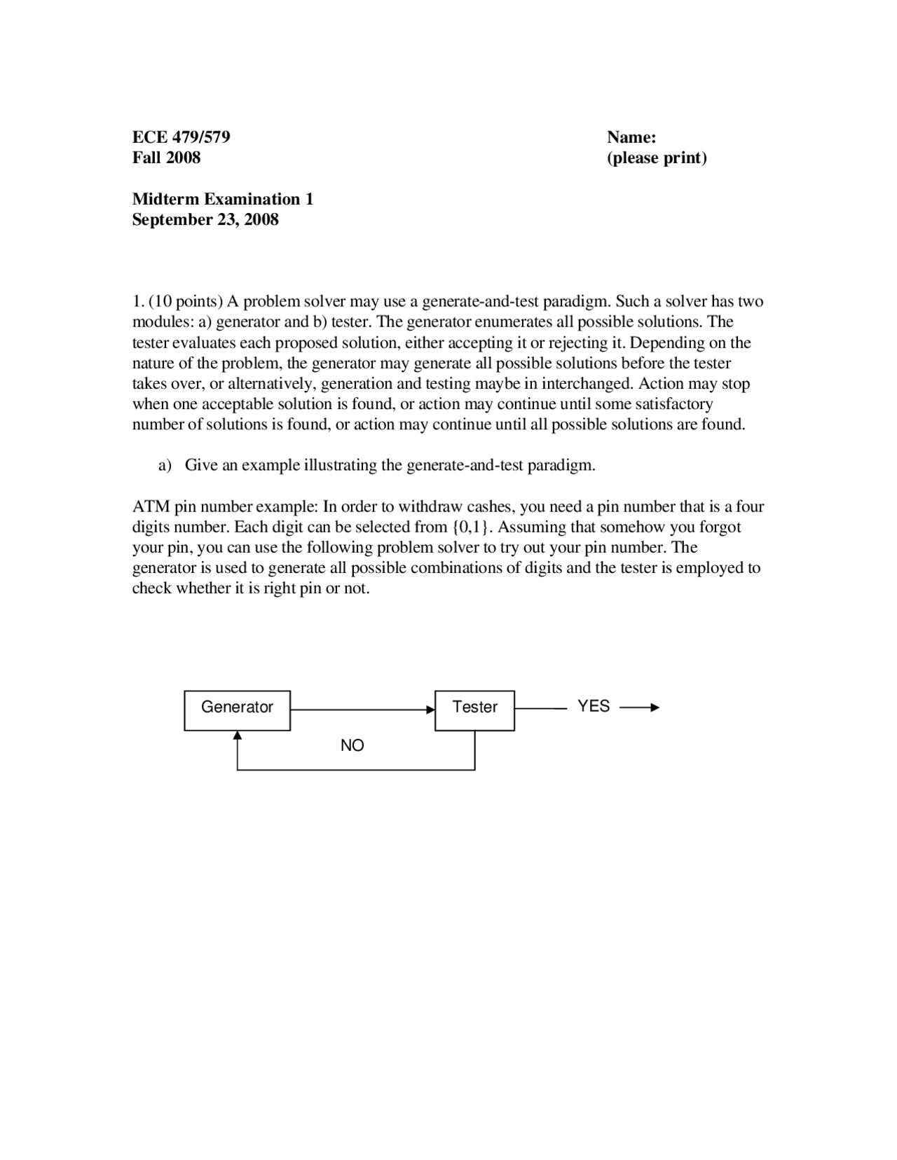 Midterm Examination 1 Principles Of Artificial Intelligence Ece 479