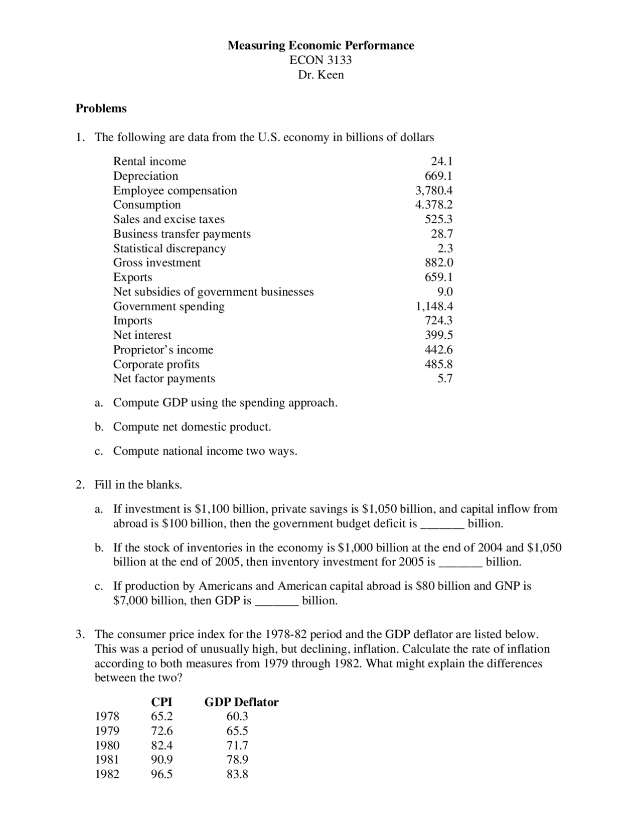 3 Solved Problems on Measuring Economics Performance - Assignment ...