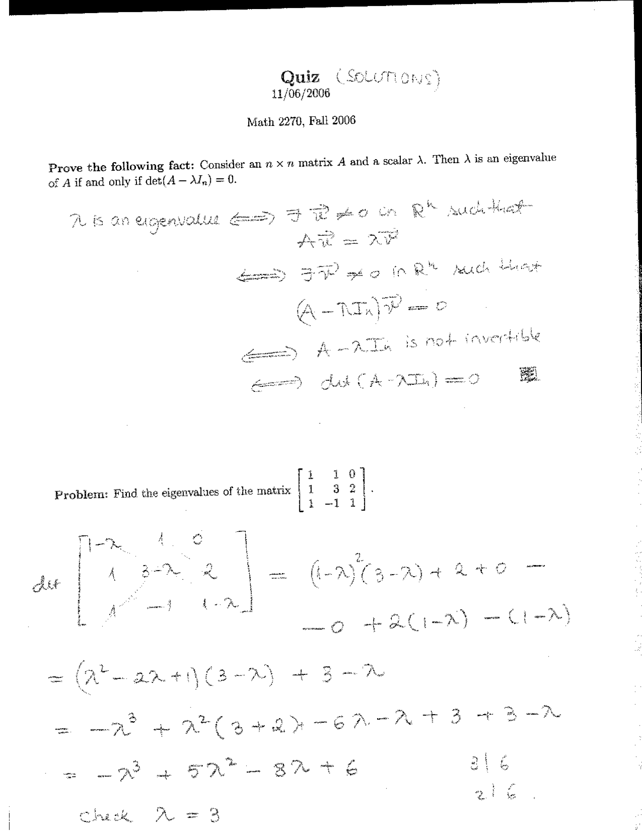 2 Solved Problems On Scalar Matrix Quiz Math 2270 Docsity