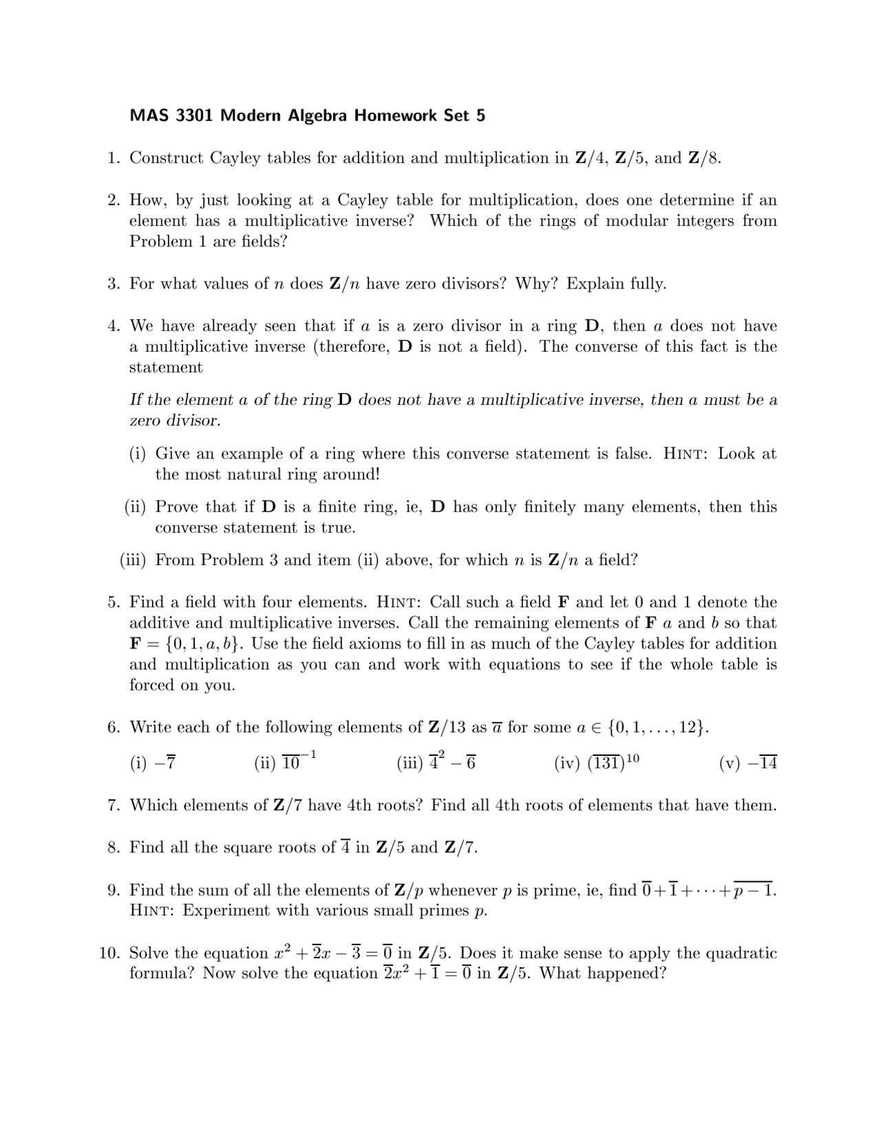 Homework Set 5 Introduction Modern Algebra Mas 3301 Docsity