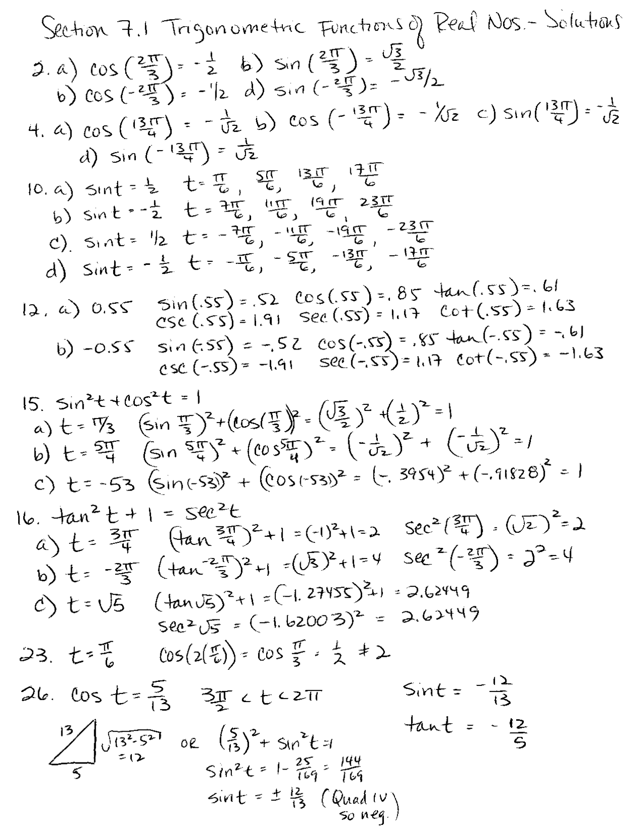 Solved Problems on Trigonometric Function of Real Numbers - Assignment | MATH 120R - Docsity