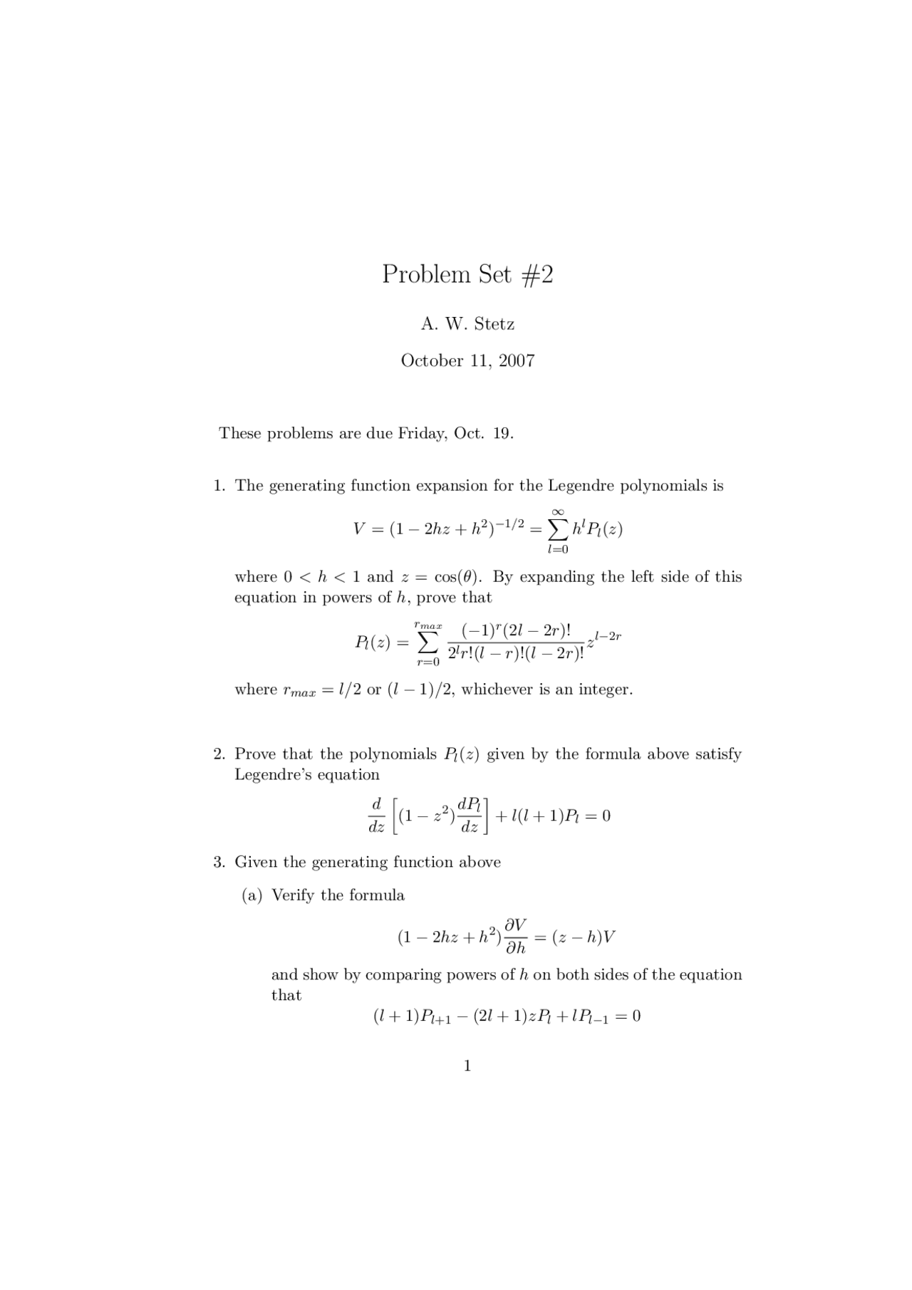 Problem Set 2 Electromagnetic Theory Ph 631 Docsity