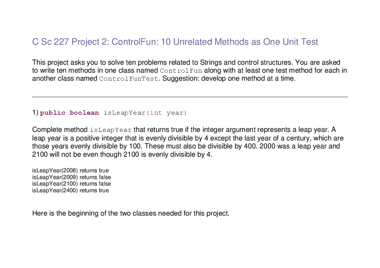 Project 2 - Control Fun: 10 Unrelated Methods as One Unit Test | C SC ...