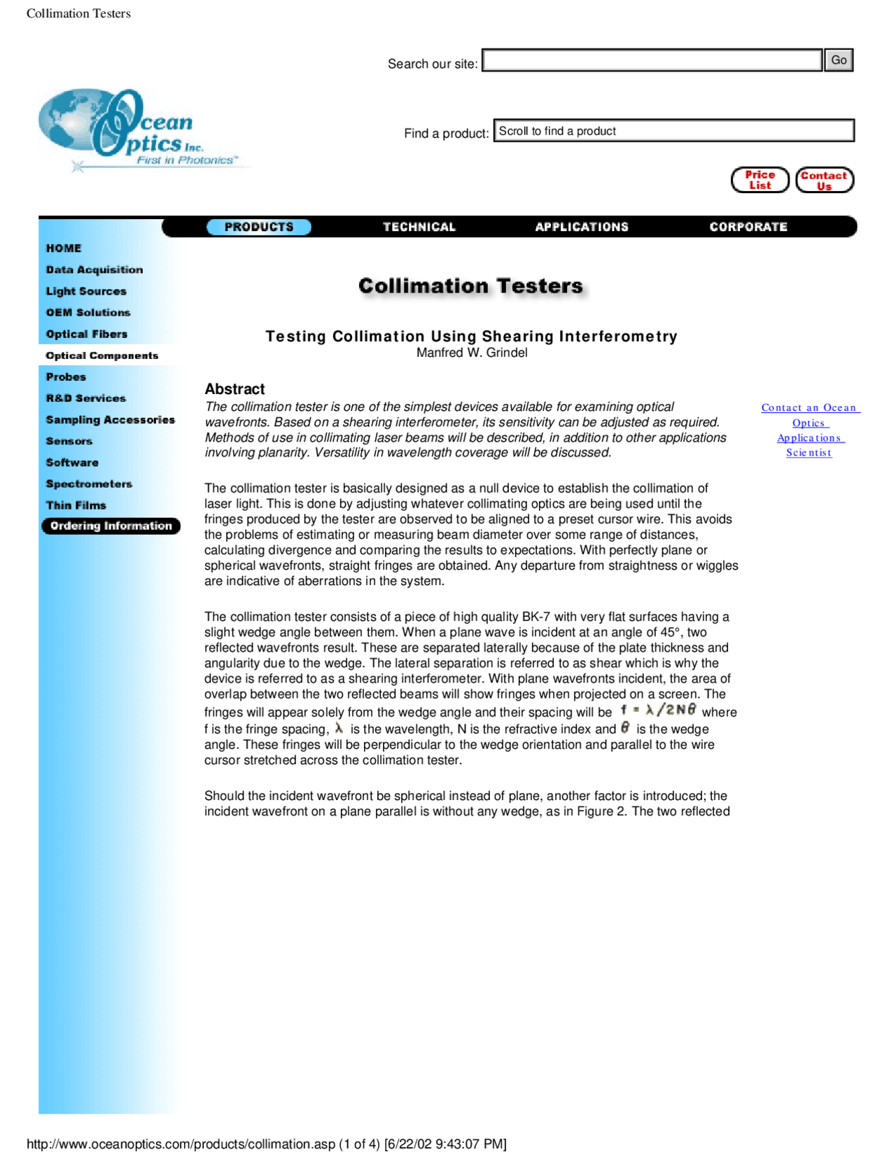 Lab 4 Collimation Testers Advanced Optics Laboratory Opti 471a