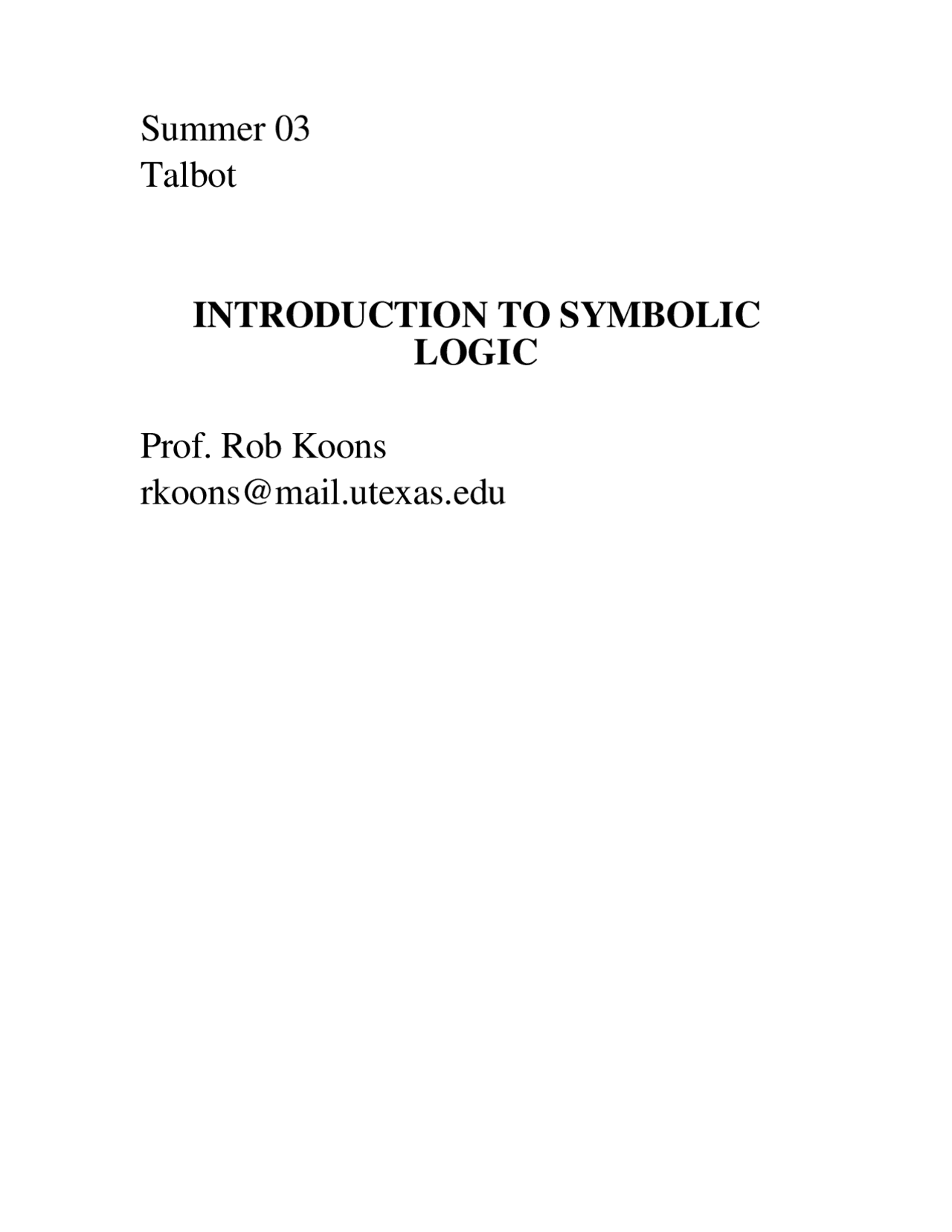 Introduction to Symbolic Logic - Course Objectives | PHL 313Q - Docsity