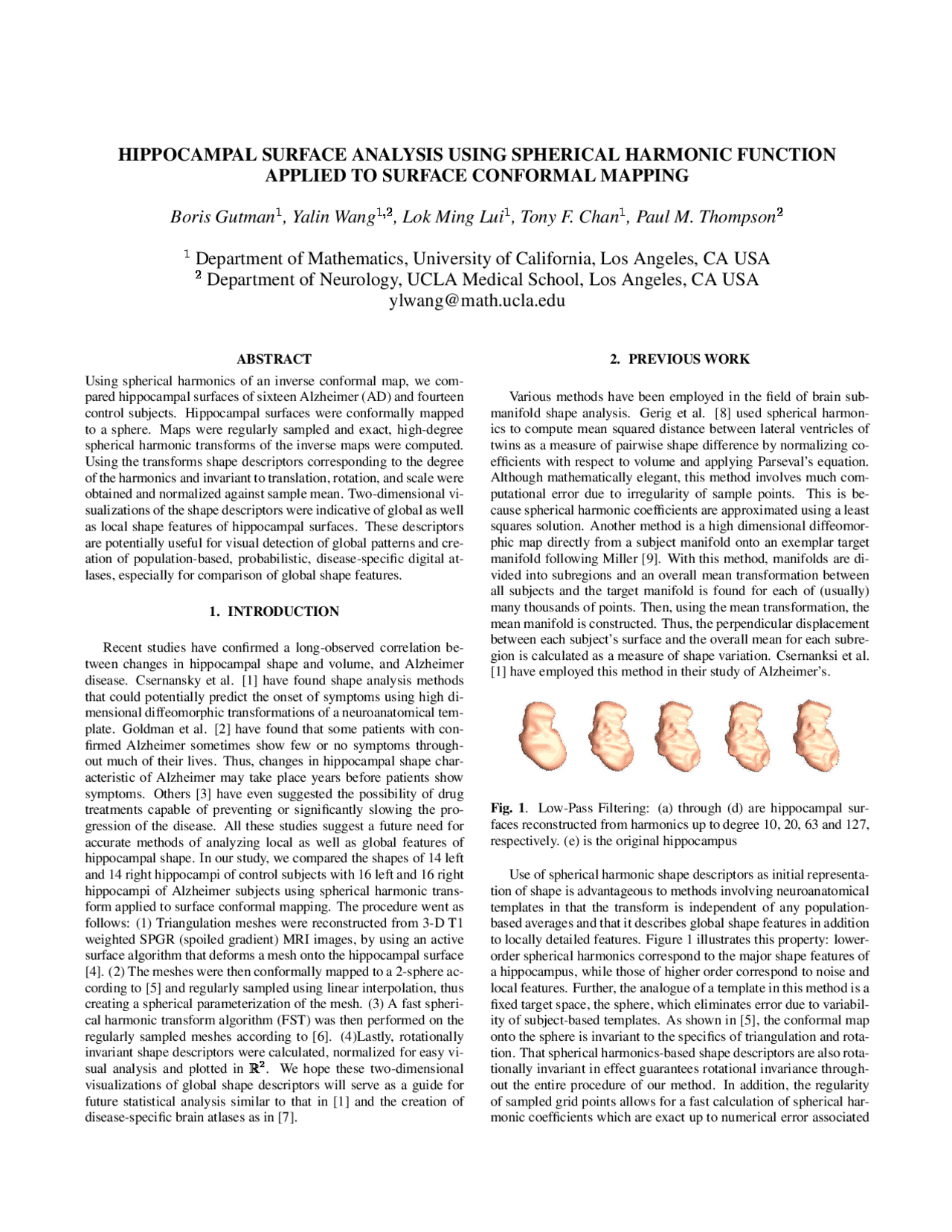 Hippocampal Surface Analysis using Spherical Harmonic Function - Paper | MATH 0209A - Docsity