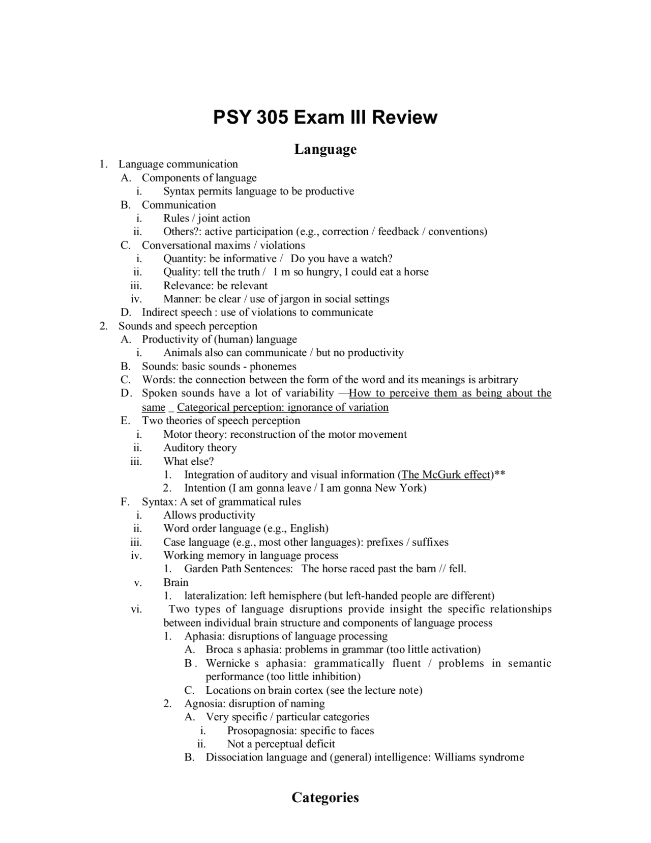 Exam 3 Review Introduction To Cognitive Psychology Psy 305 Exams Cognitive Psychology