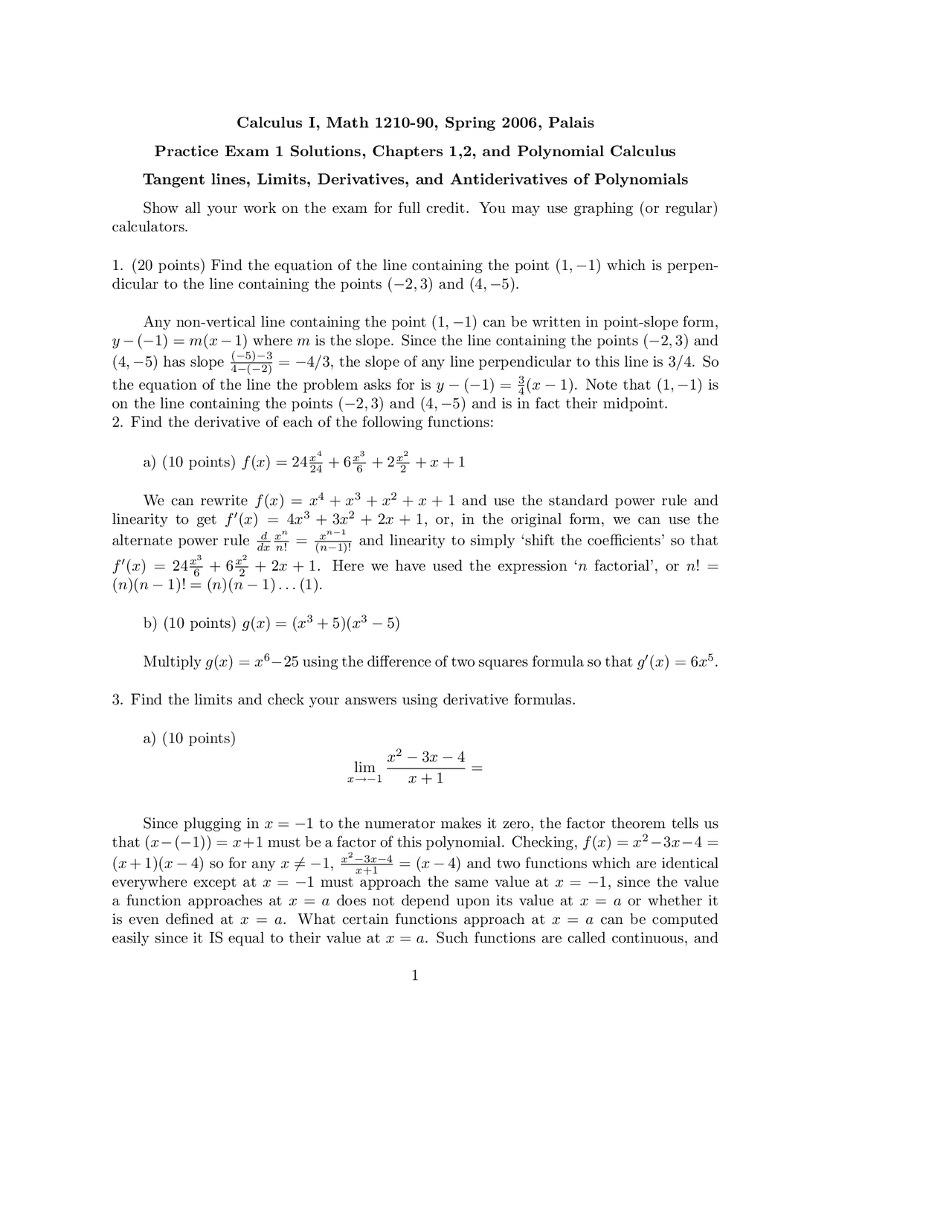 Practice Exam 1 Solutions for Calculus I | MATH 1210 - Docsity