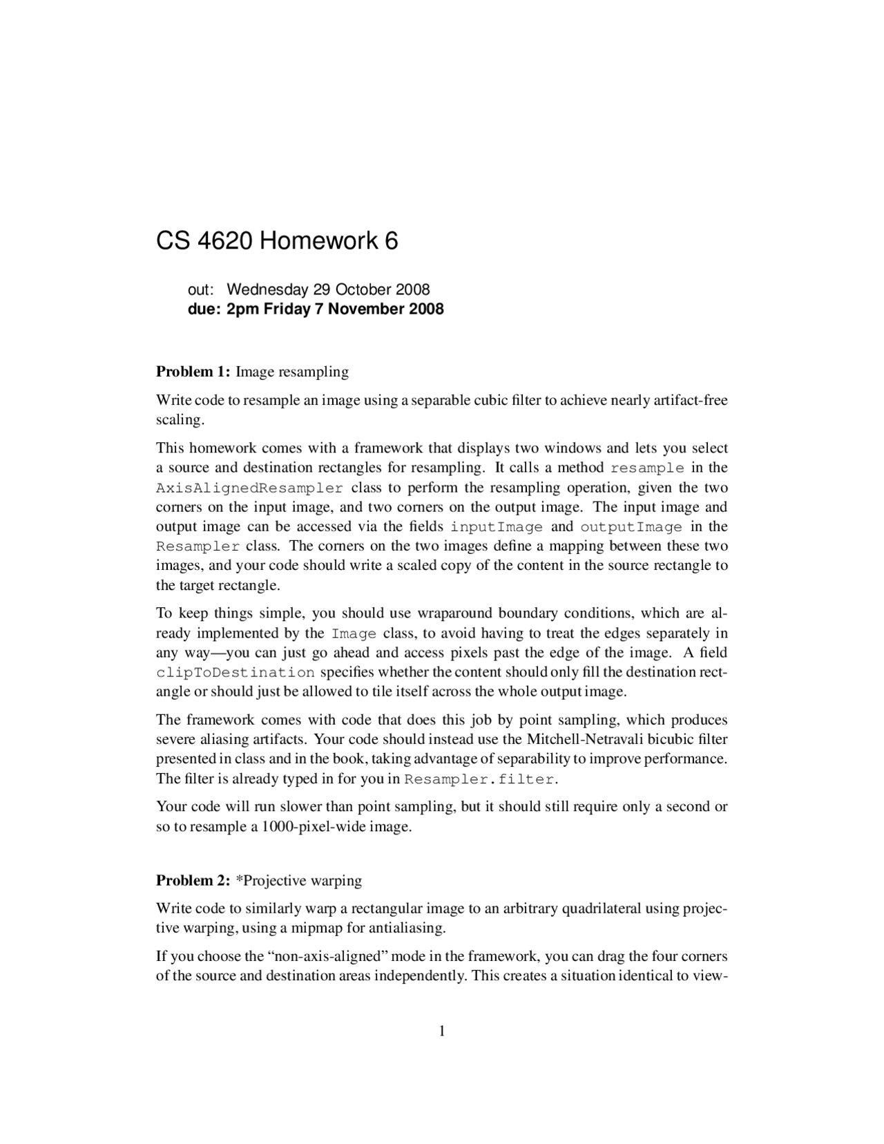 Problems On Image Resampling Projective Warping Cs 4620 Docsity 