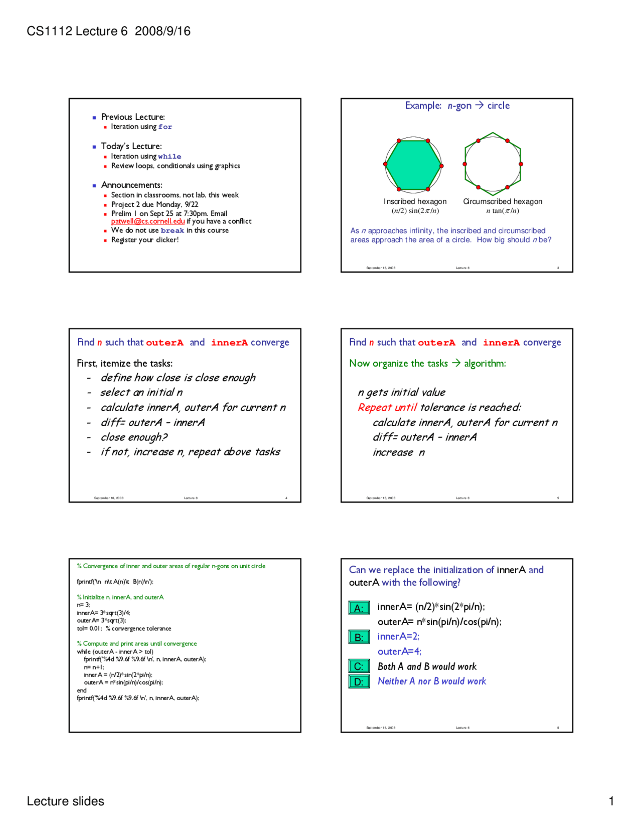 Iteration Using While Lecture Slides Cs 1112 Docsity