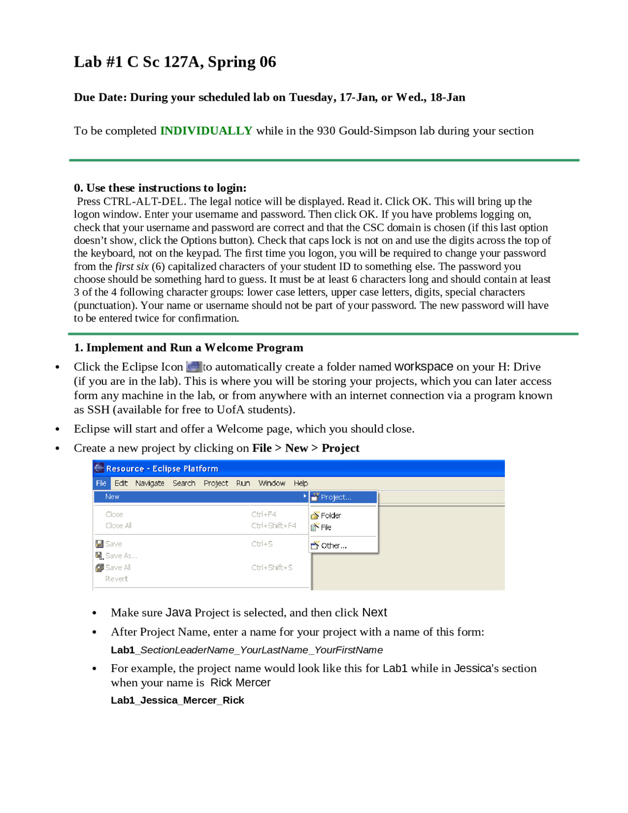 Implement and Run a Welcome Program - Lab 1 | C SC 127A - Docsity