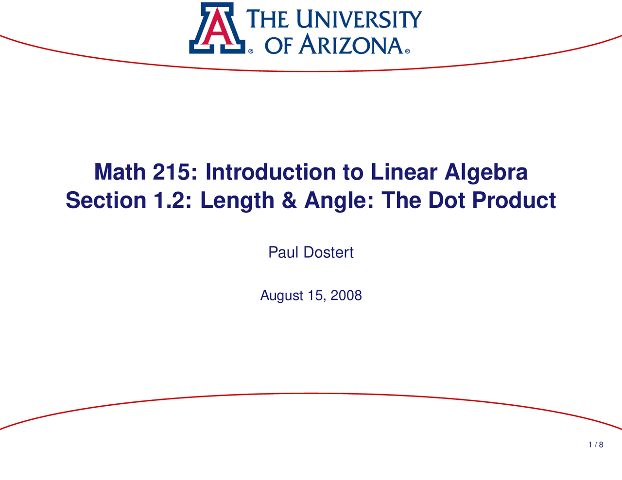 Length And Angle The Dot Product Math 215 Docsity