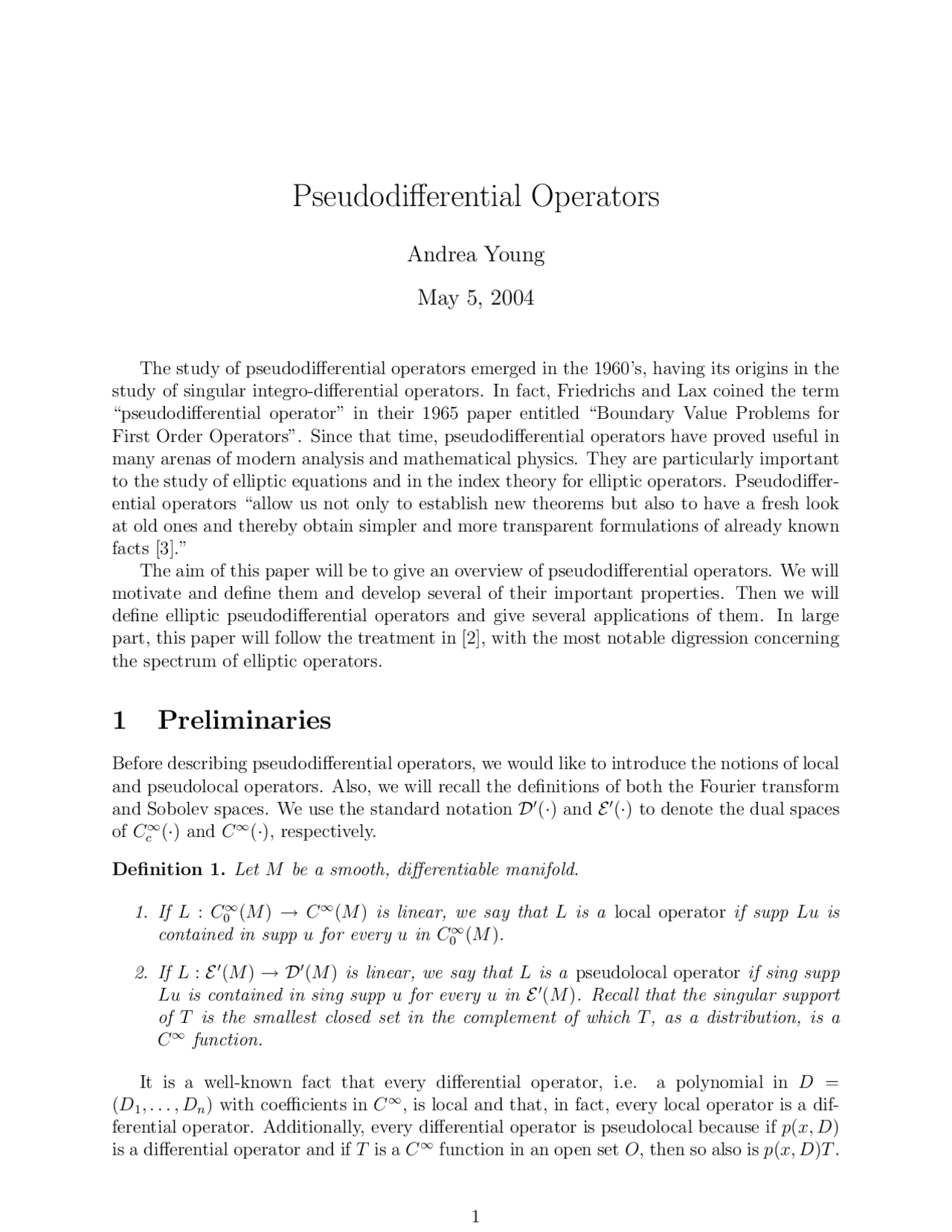 Pseudodifferential Operators Project Report N 1 Docsity