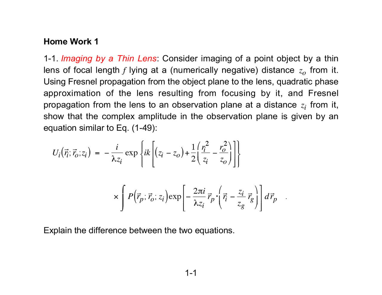 Aberrated Imaging And Propagation Solved Assignment 1 Opti 596c