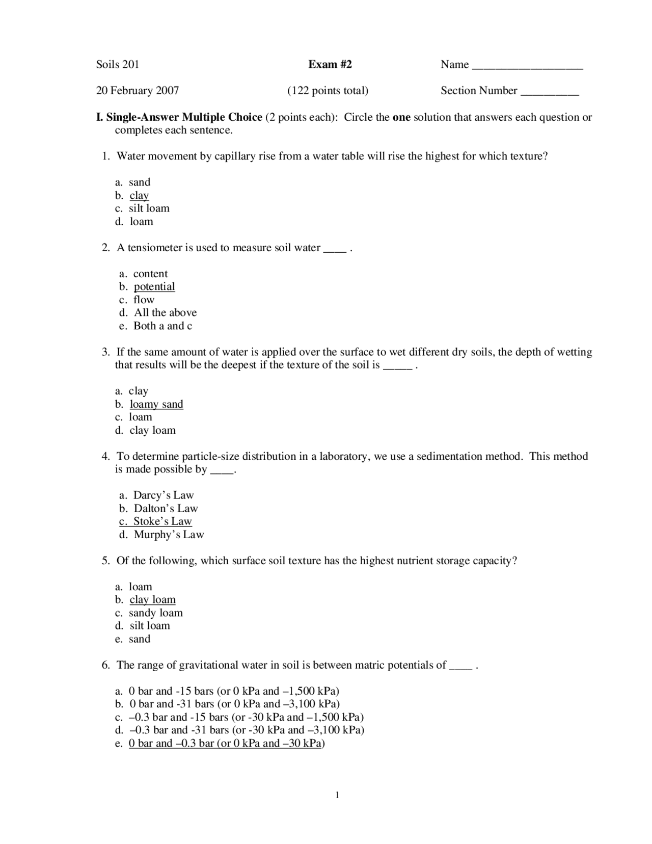 Old Exam 2 with Answer Key - Soil: A Living System | SoilS 201 - Docsity