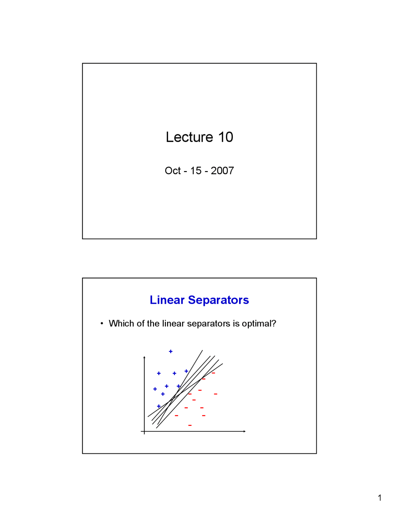 Linear Separators, Functional Margin, Basic Facts about Lines | CS 434 - Docsity