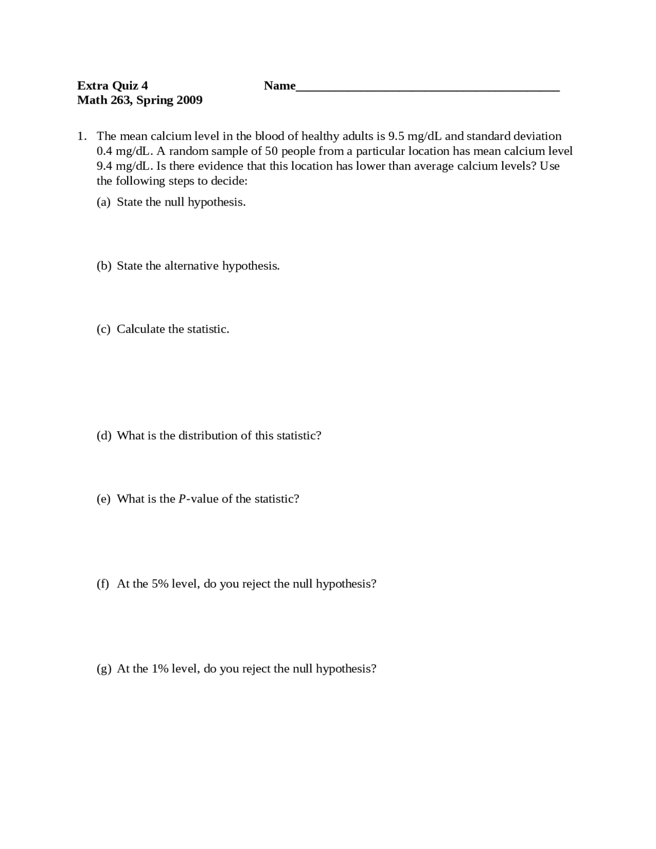 Quiz 4 With Answers Introduction To Statistics And Biostatistics