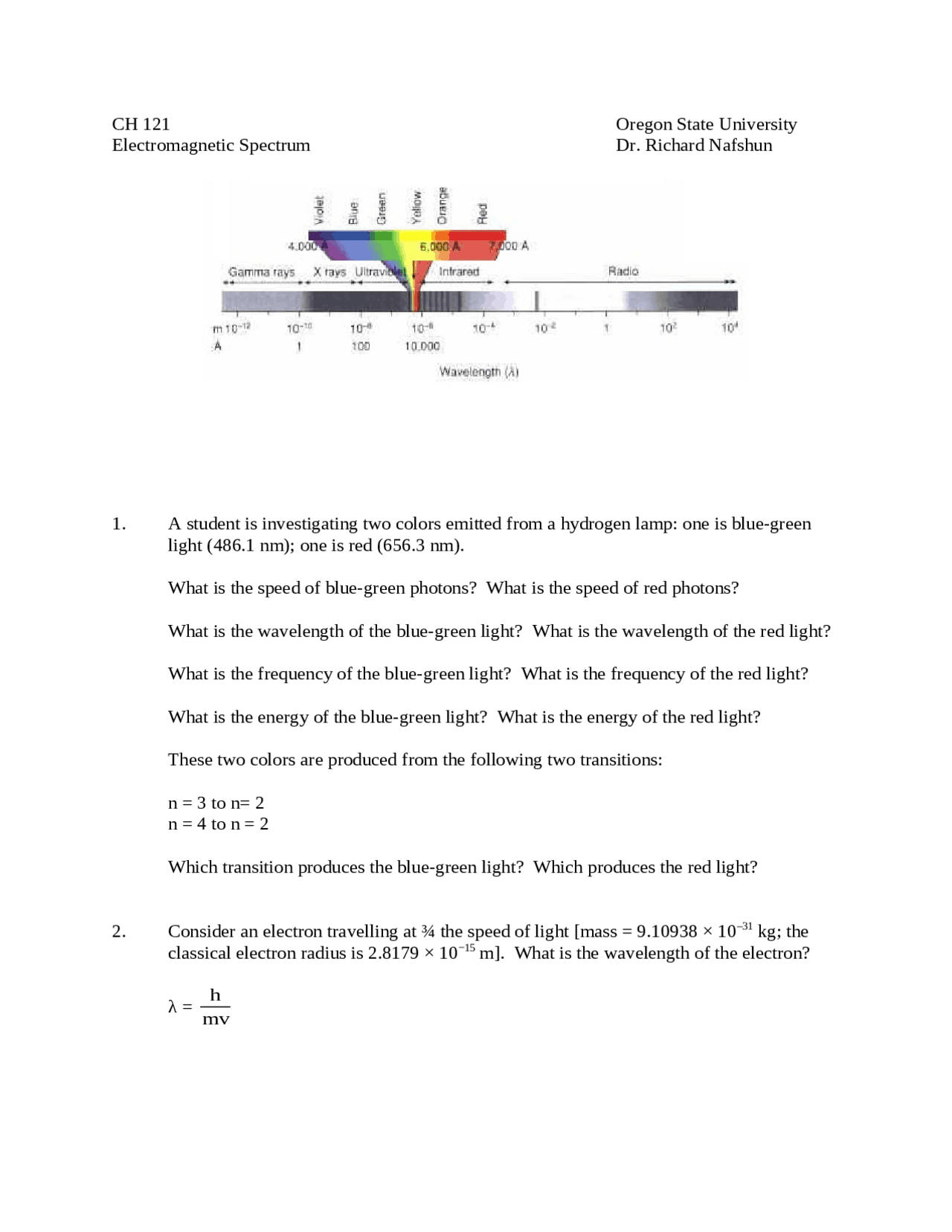 General Chemistry Homework Questions Ch 121 Docsity