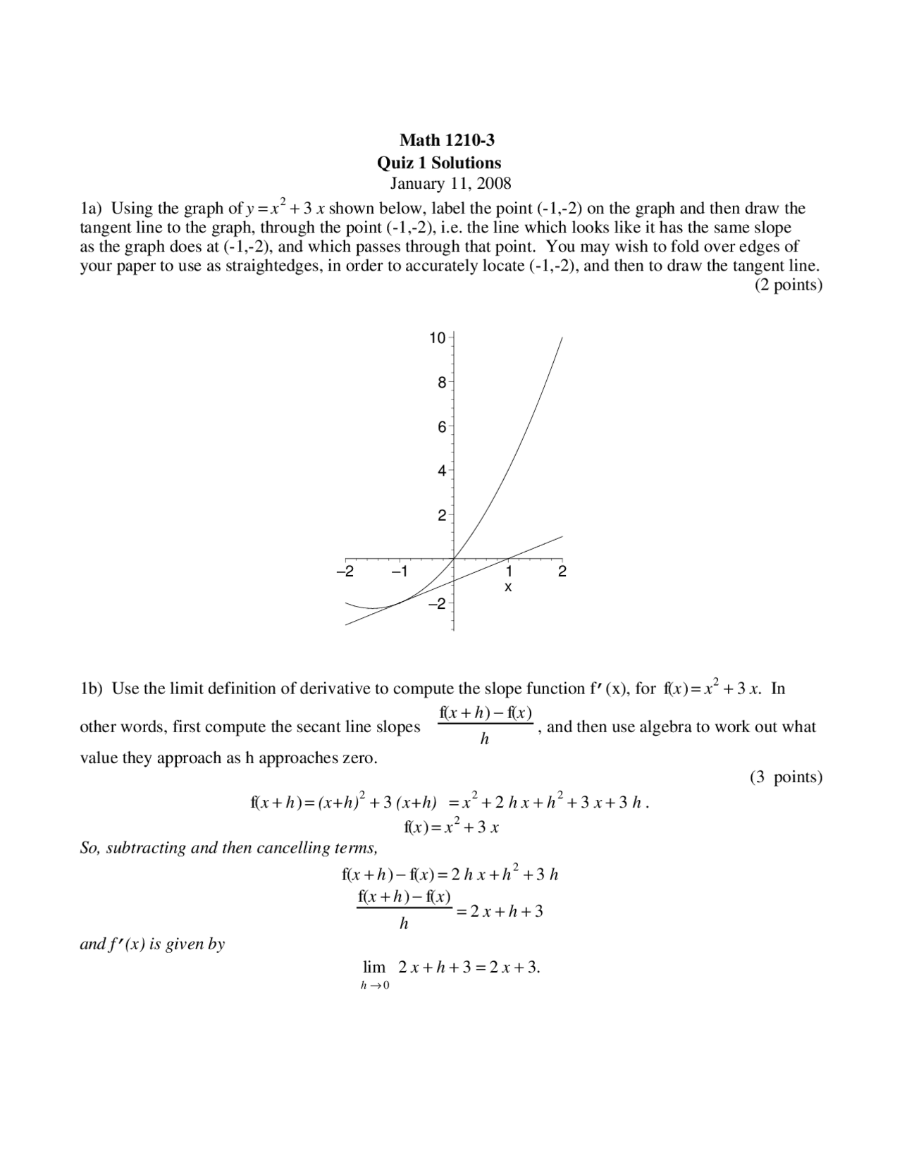 Quiz #1 with Solutions - Calculus I | MATH 1210 - Docsity