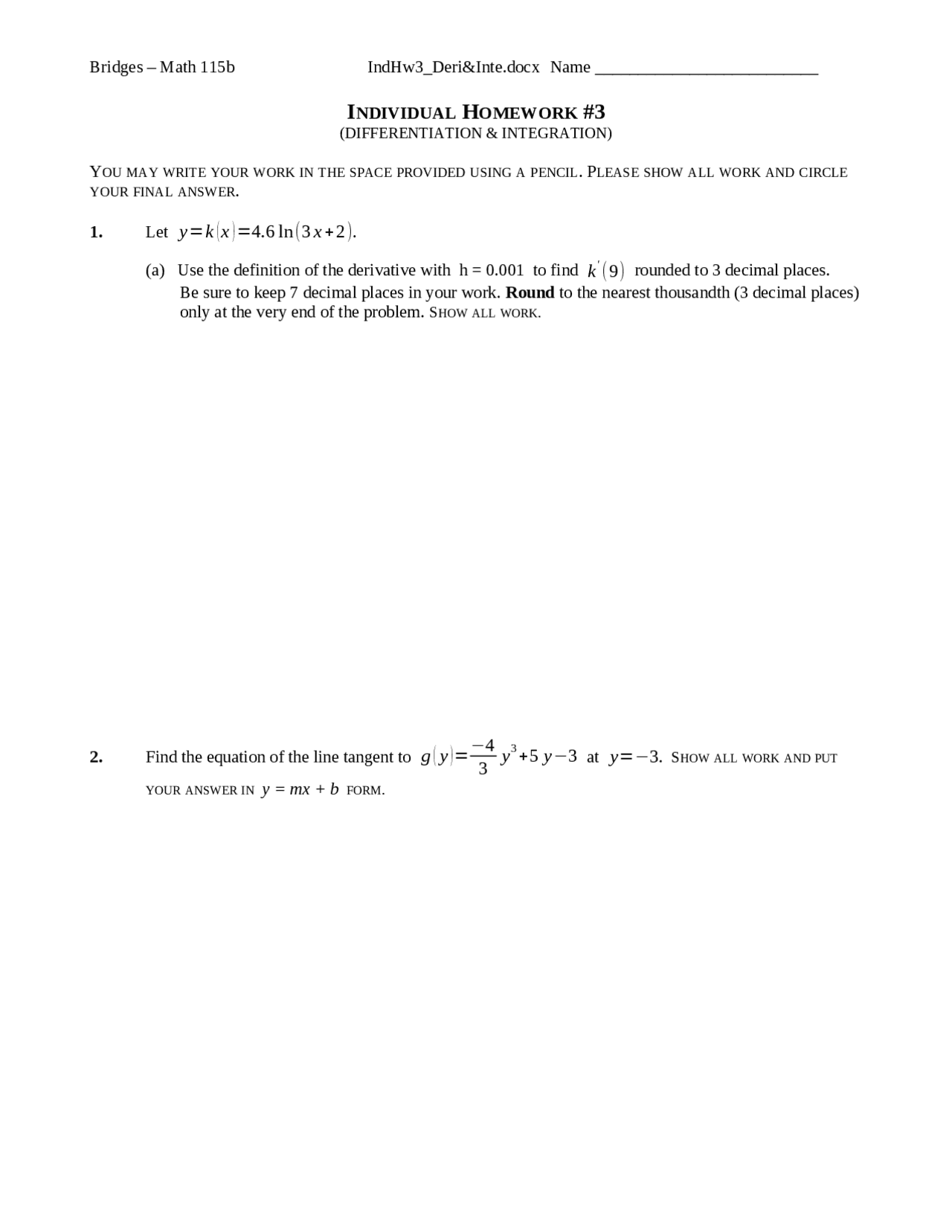 4 Solved Problems On Individual Derivatives Homework 3 Math 115b