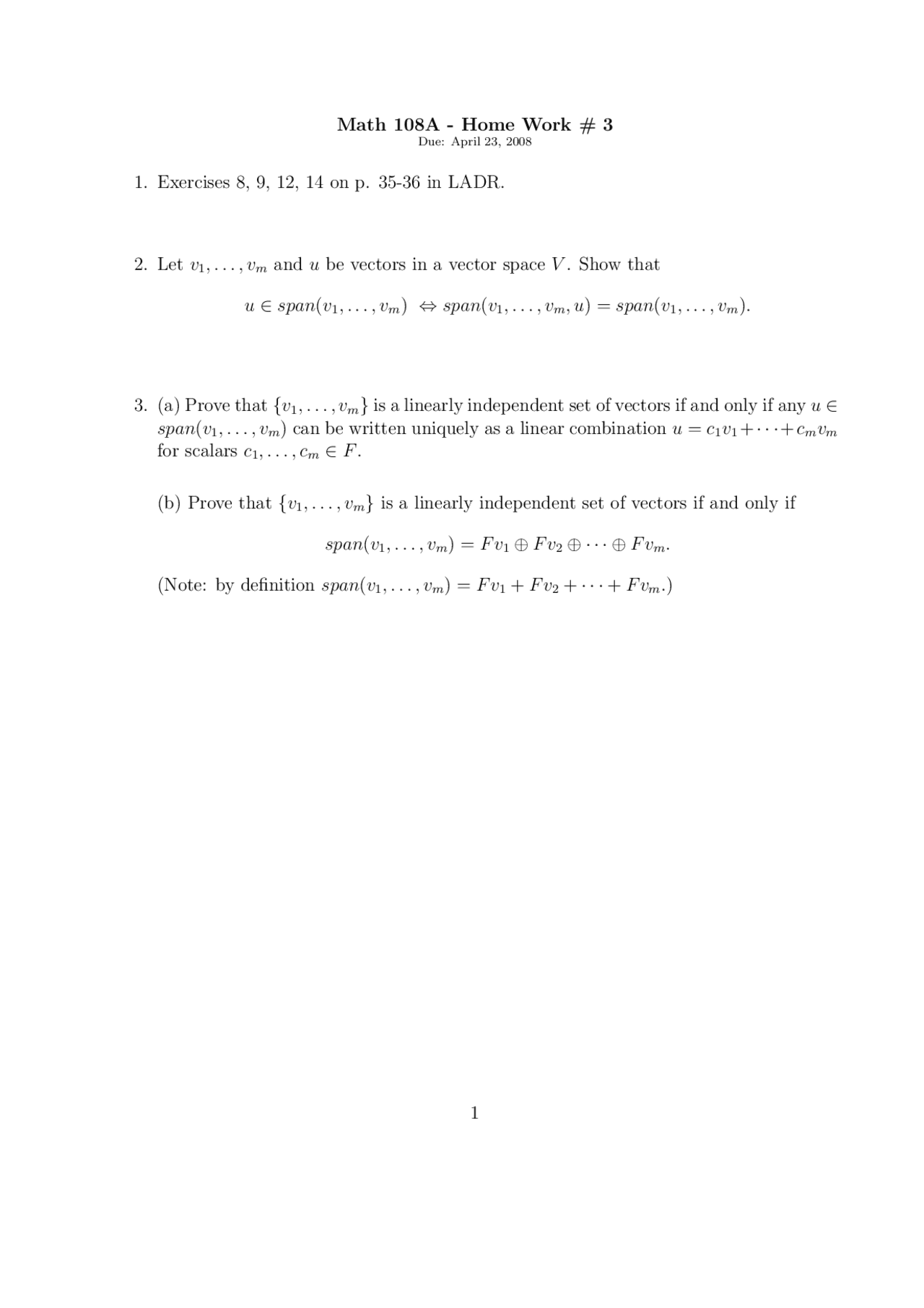Homework Iii Questions Unsolved Introduction To Linear Algebra Math