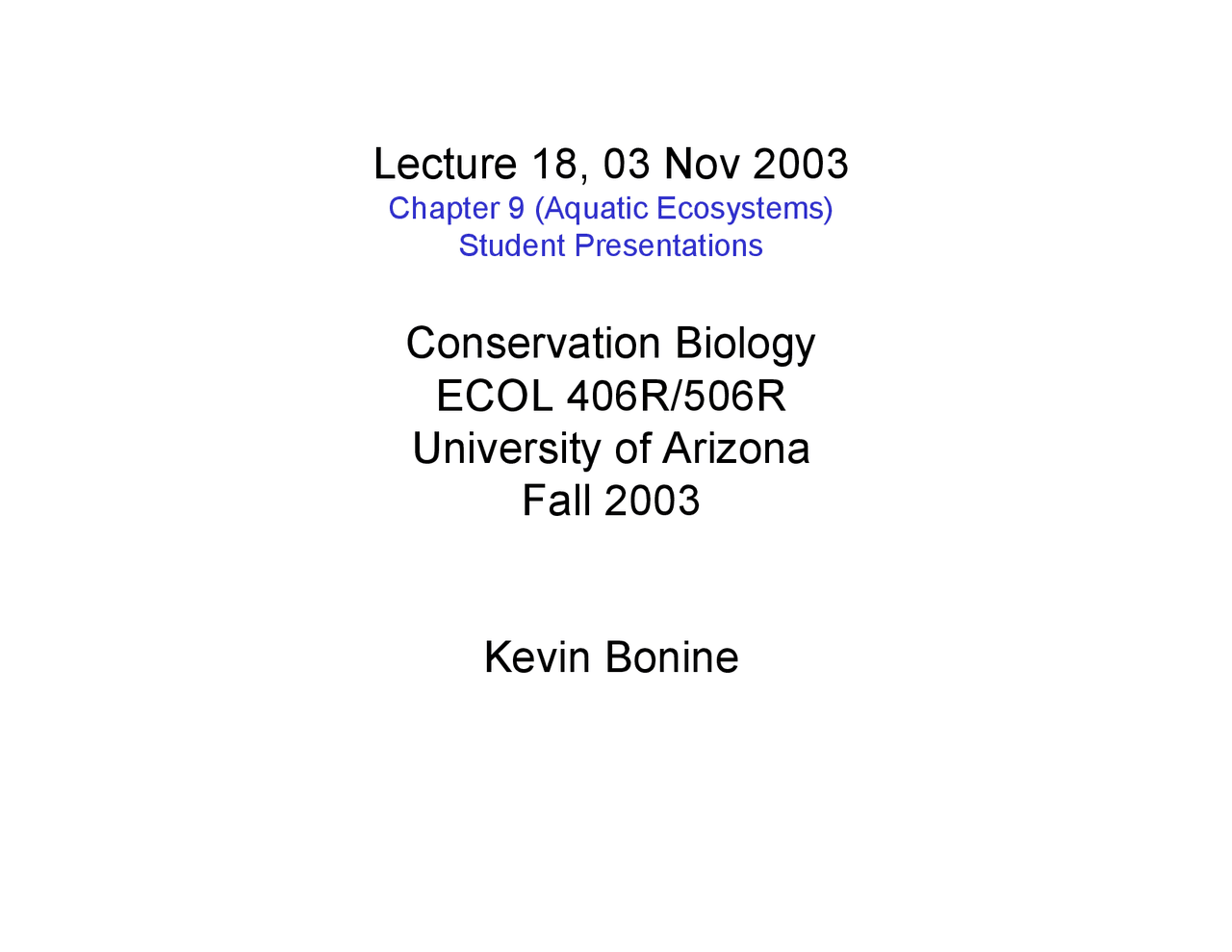 Lecture Notes On Aquatic Ecosystems Conservation Biology Ecol 406r