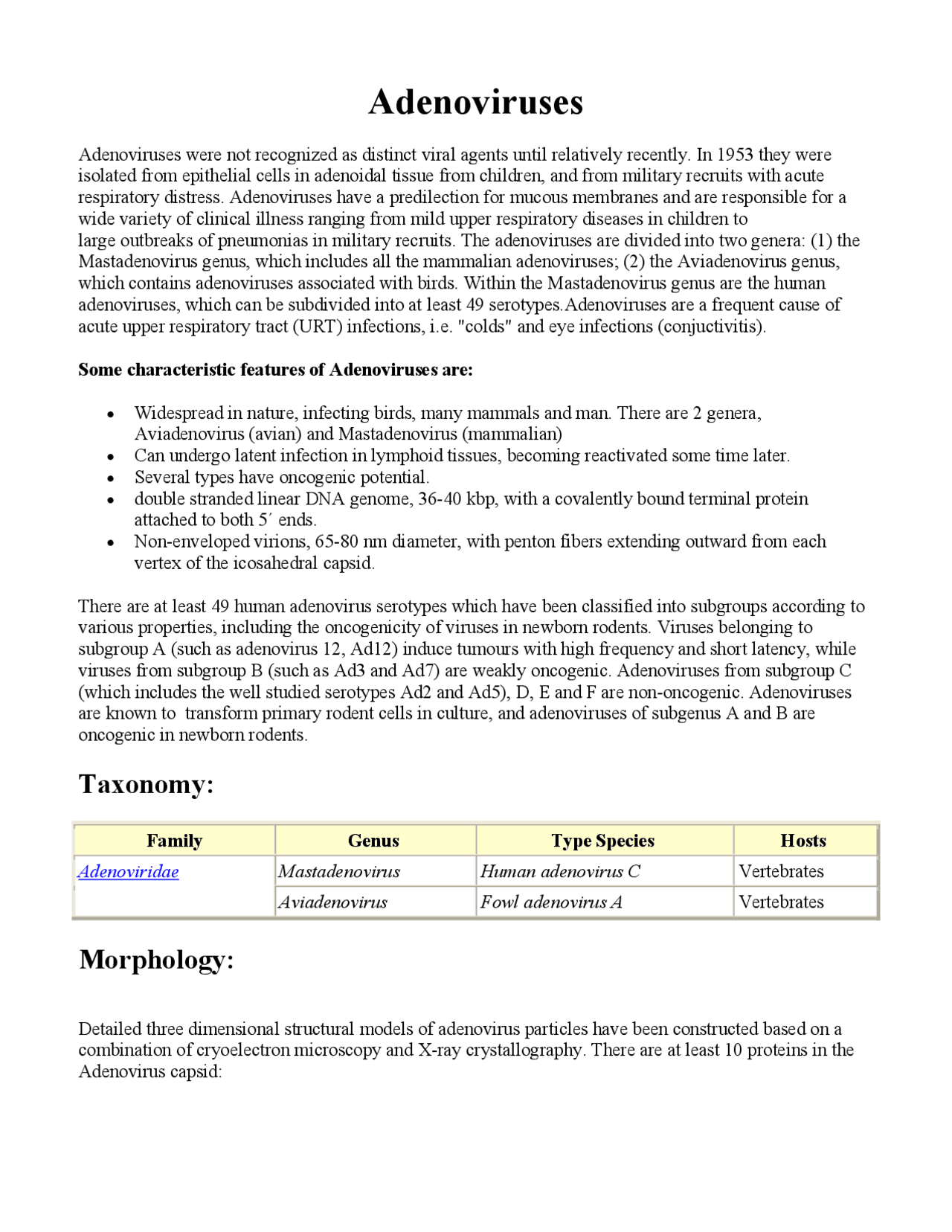 Adenoviruses Introduction To Virology Biol 4190 Docsity