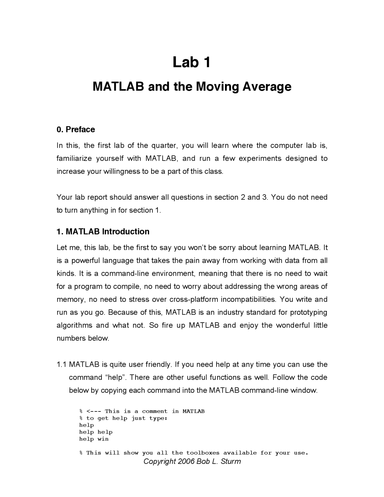 Matlab and the Moving Average - Lab 1 | ECE 158 - Docsity