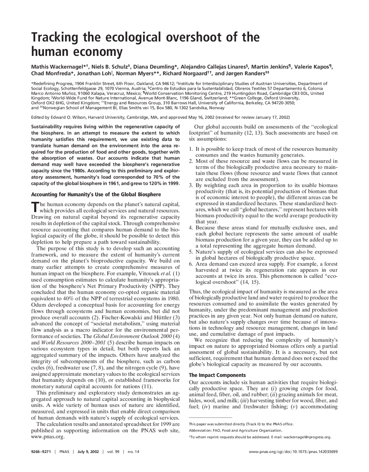 Tracking the Ecological Overshoot of the Human Economy | NATS 101 - Docsity