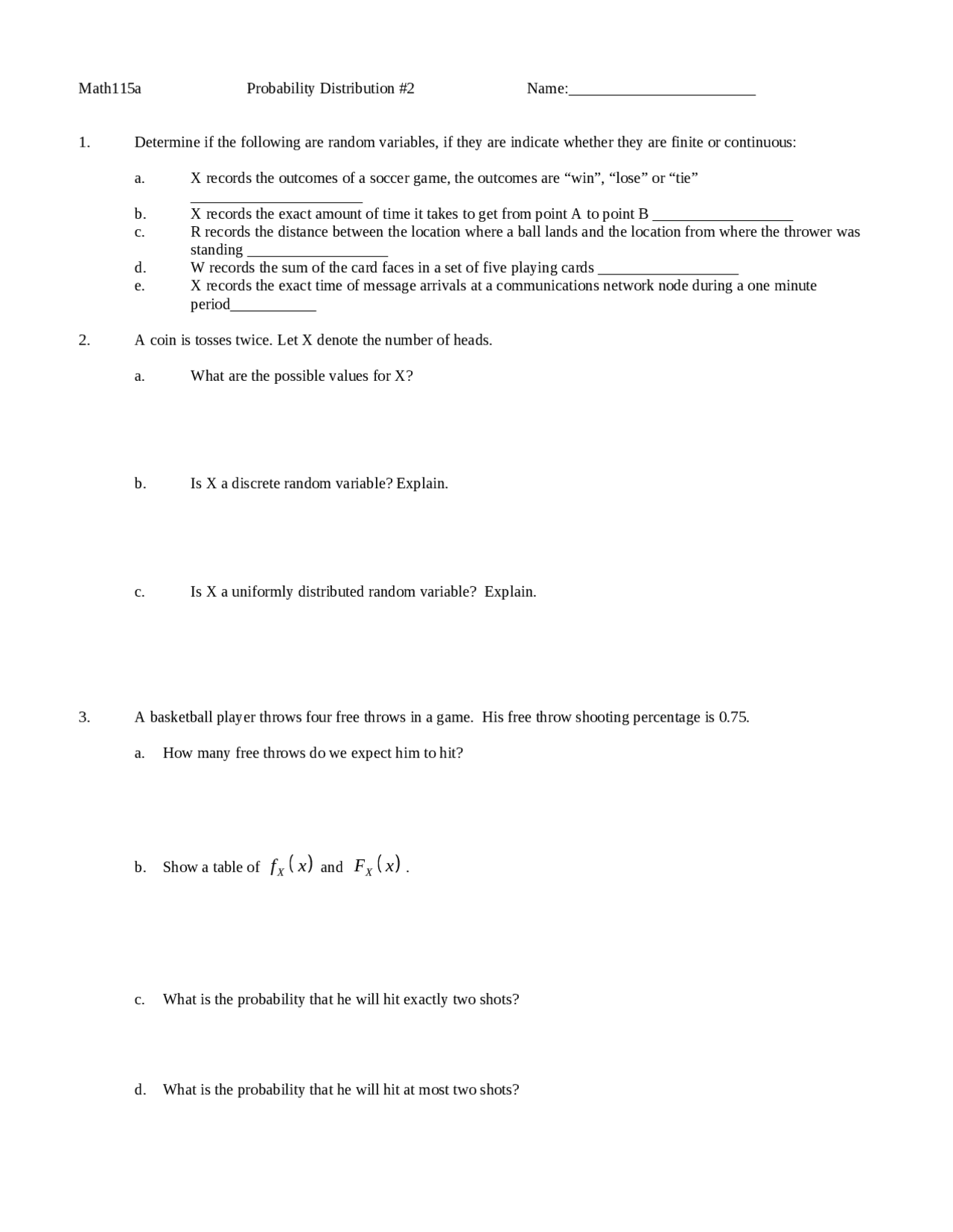 Business Mathematics I – Probability Distribution 2 | MATH 115A - Docsity