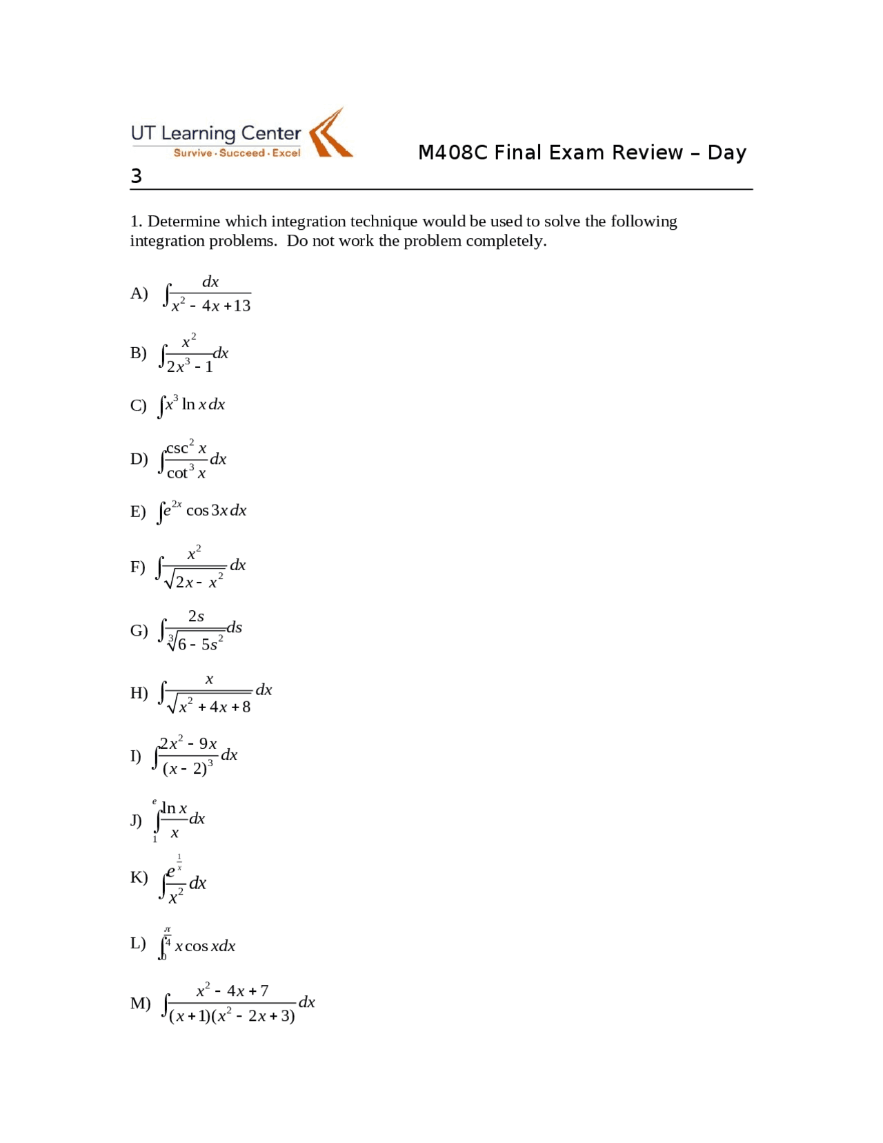 Final Exam Review Day 3 Differential And Integral Calculus M 408c