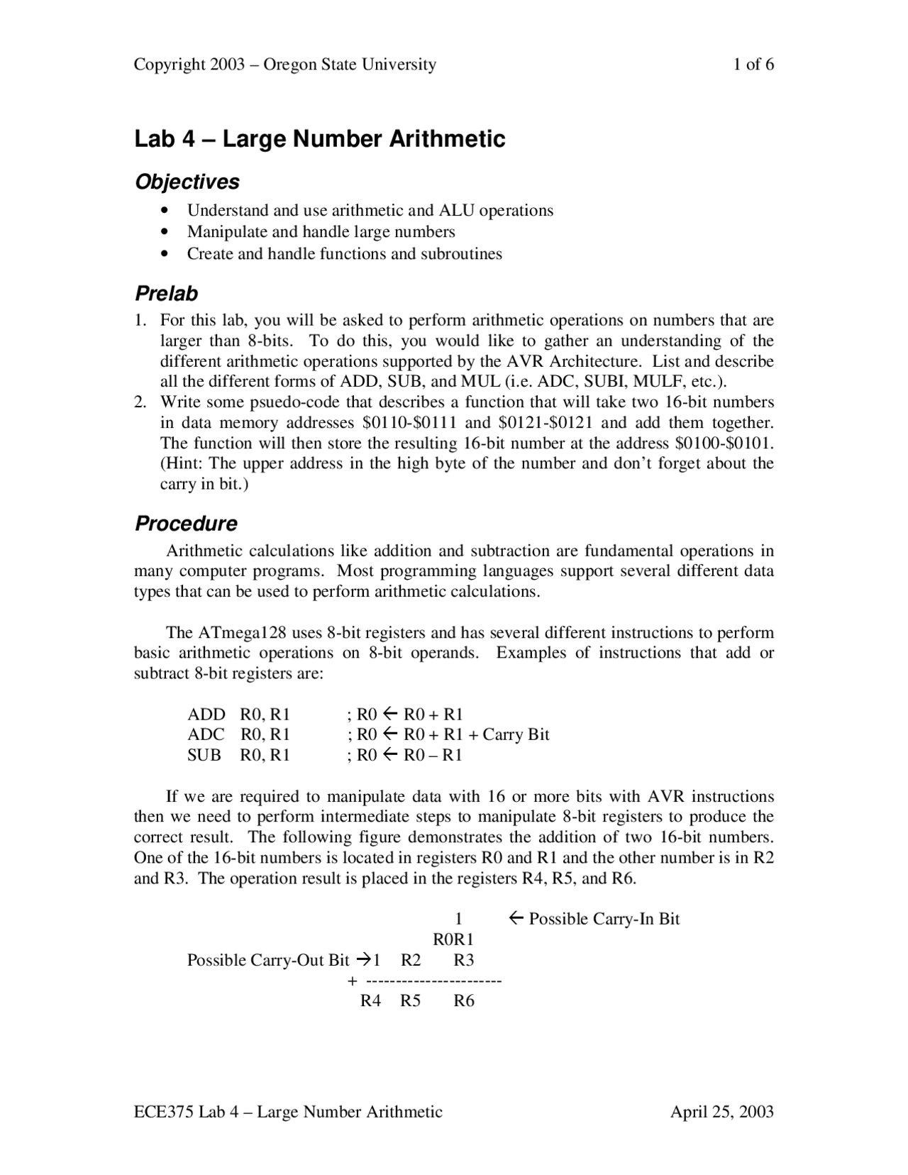 Large Number Arithmetic Laboratory Work 4 Ece 375 Docsity