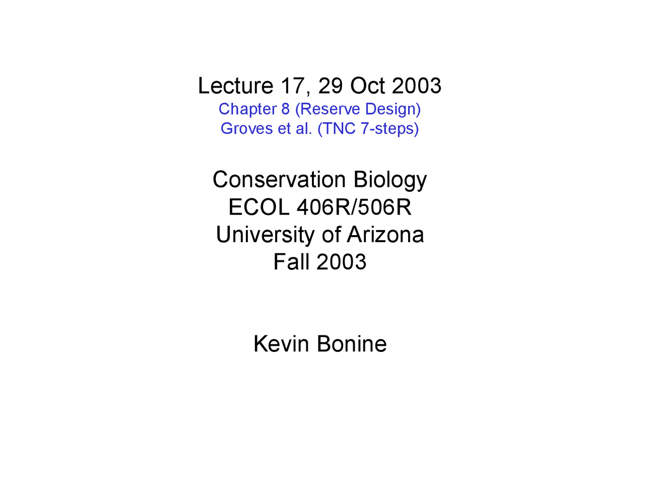 Reserve Design Tnc 7 Steps Conservation Biology Ecol 406r Docsity