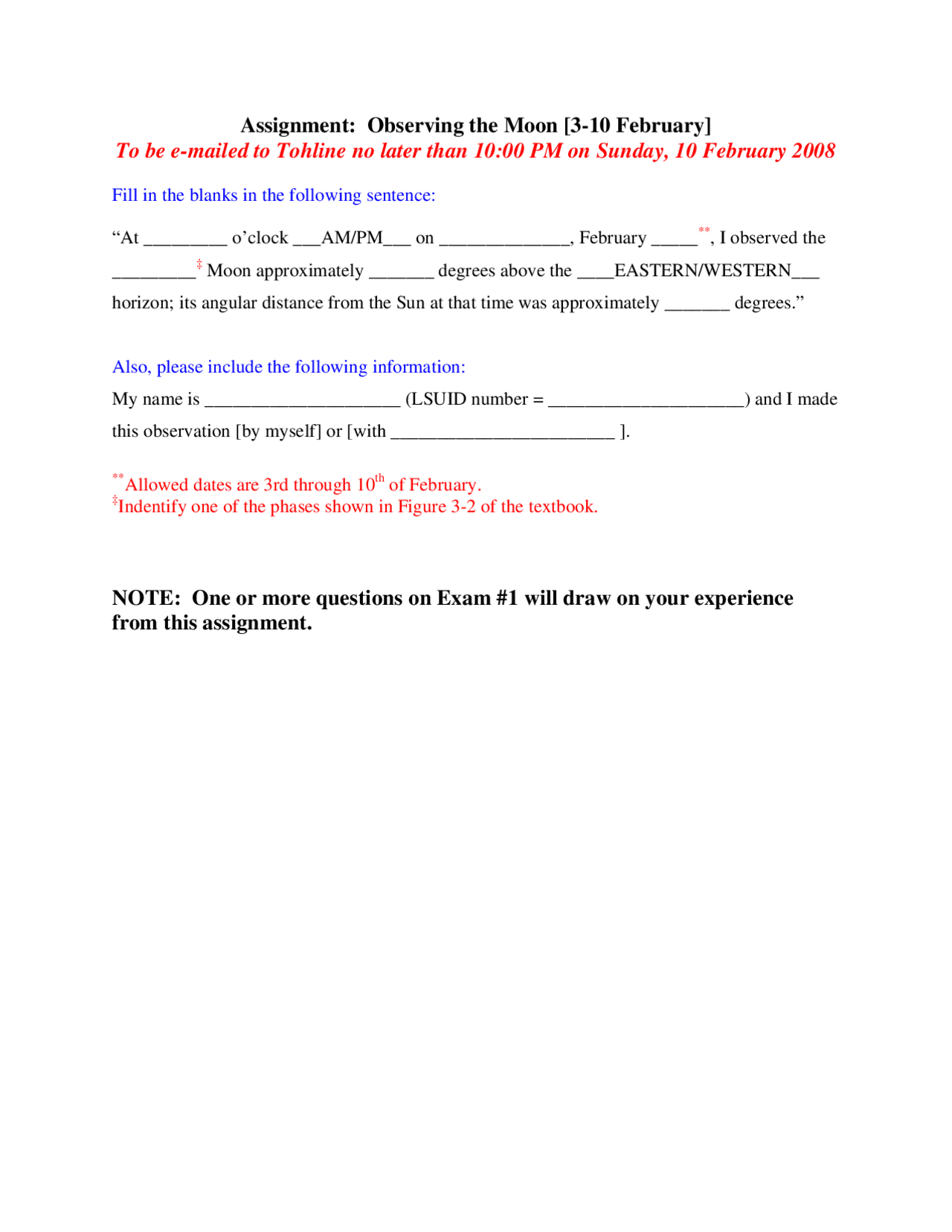 Assignment On Observing The Moon The Solar System Astr 1101 Docsity