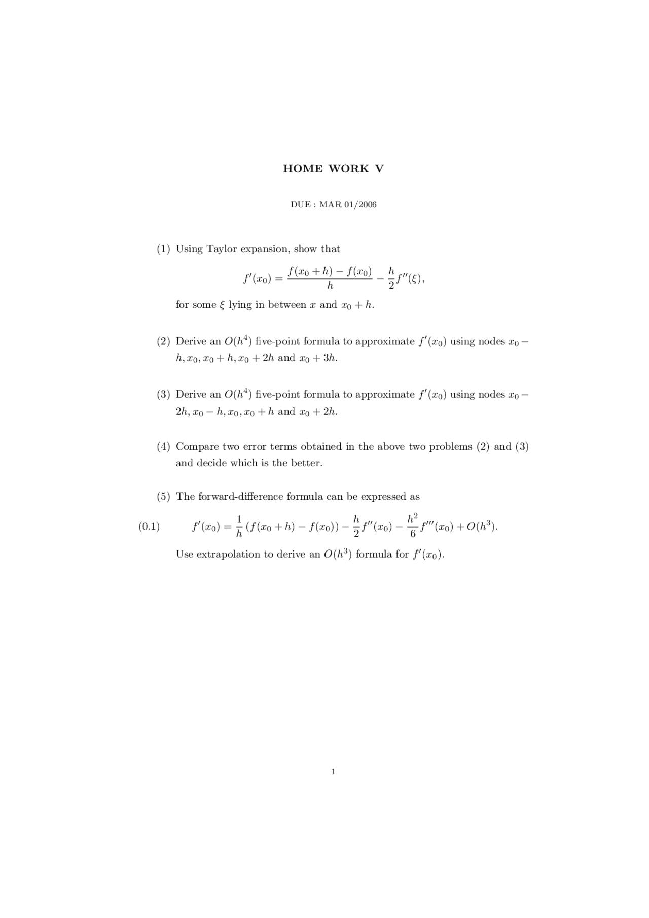 Homework 5 Applied Numerical Methods Math 151a Docsity