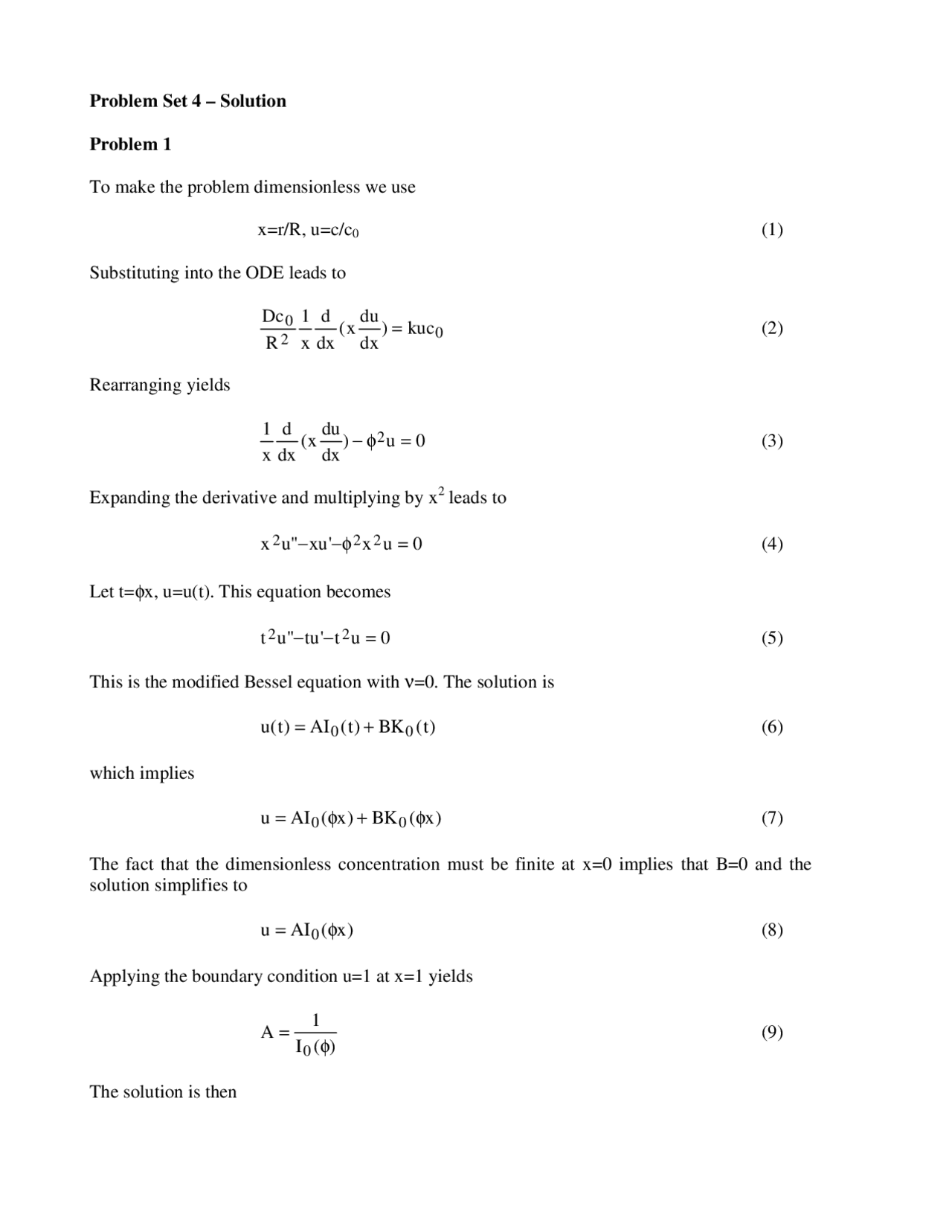 Advanced Chemical Engineering Analysis Problem Set 4 Solutions Chee